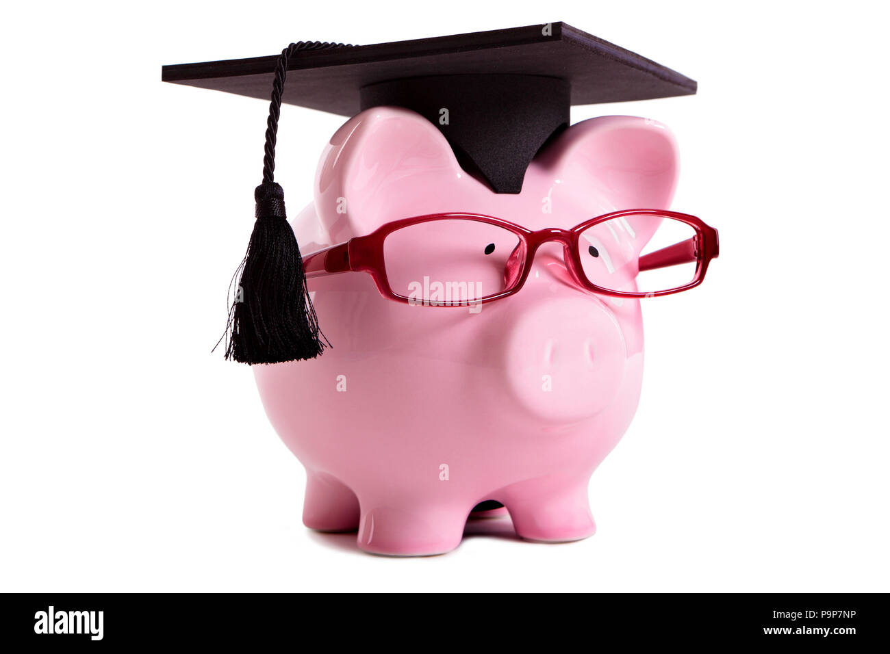 Student college graduate Piggy Bank isolated on white background, front ...