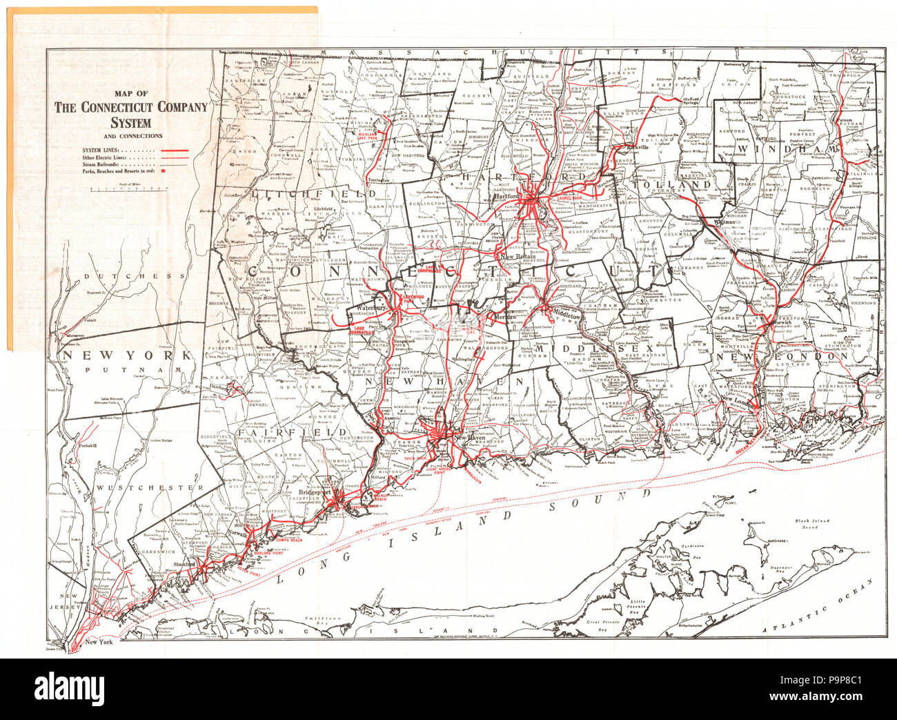 38 1920 Map of the Connecticut Company System and Connections Stock ...