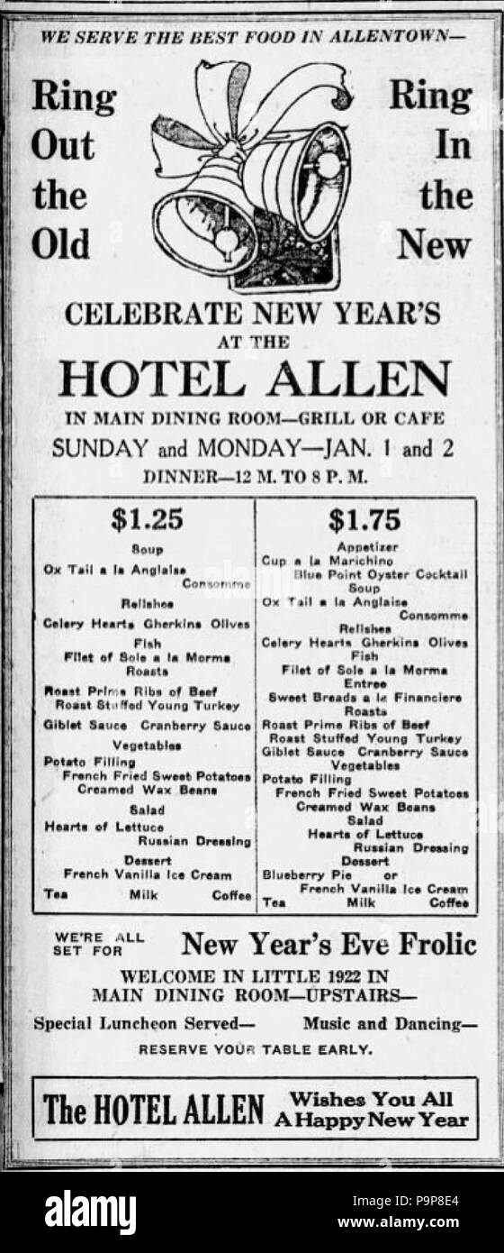 39 1921 - Hotel Allen - 31 Dec MC - Allentown PA Stock Photo - Alamy