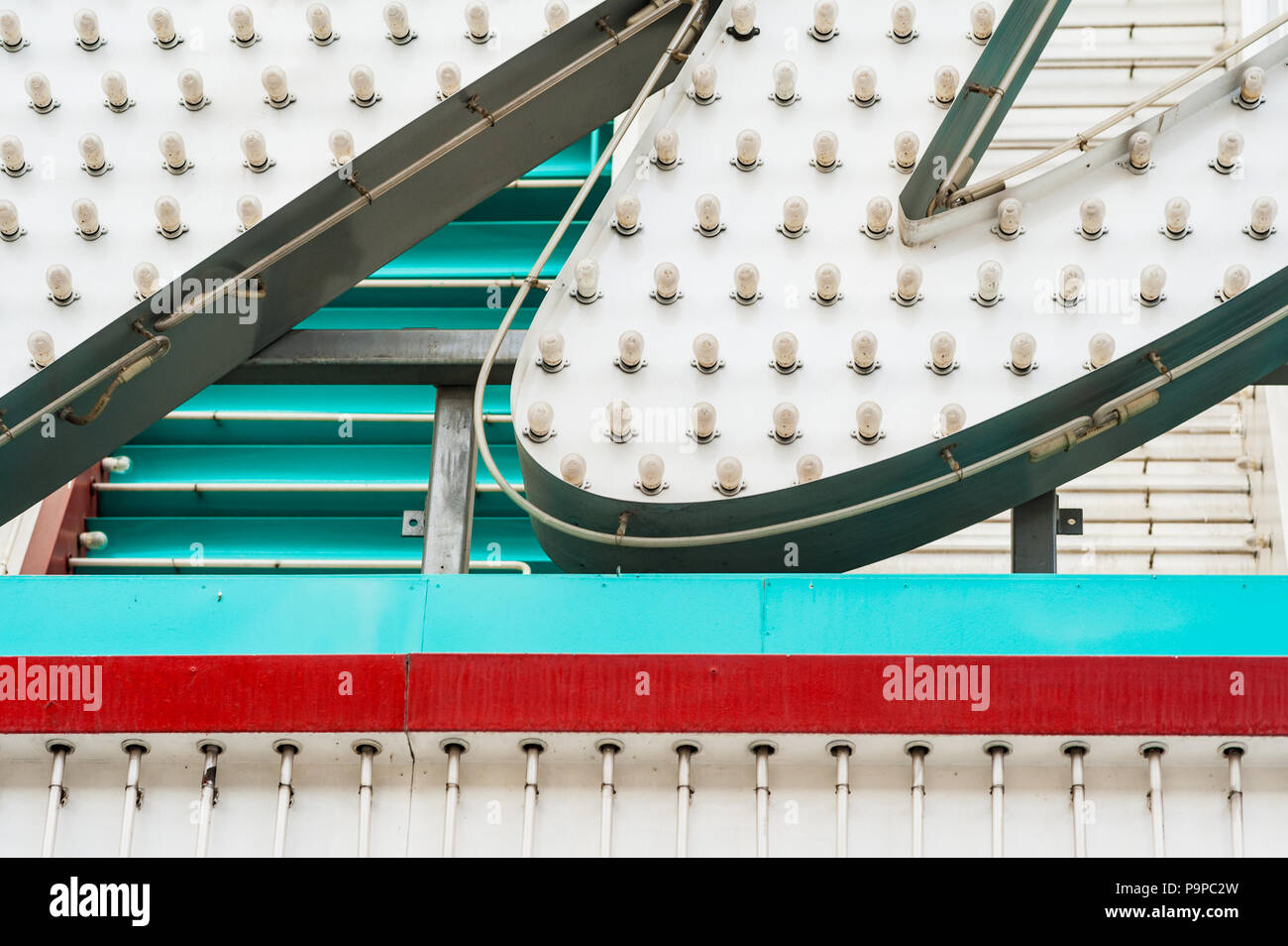 Close-up details of old signs with vintage light bulbs, metal letters ...