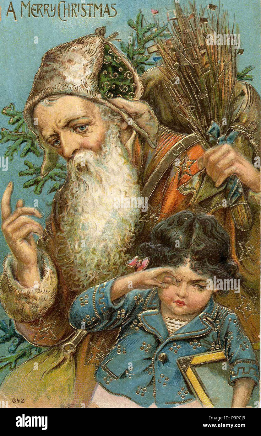 A Merry Christmas (A Santa figure holding a switch, with a crying child ...