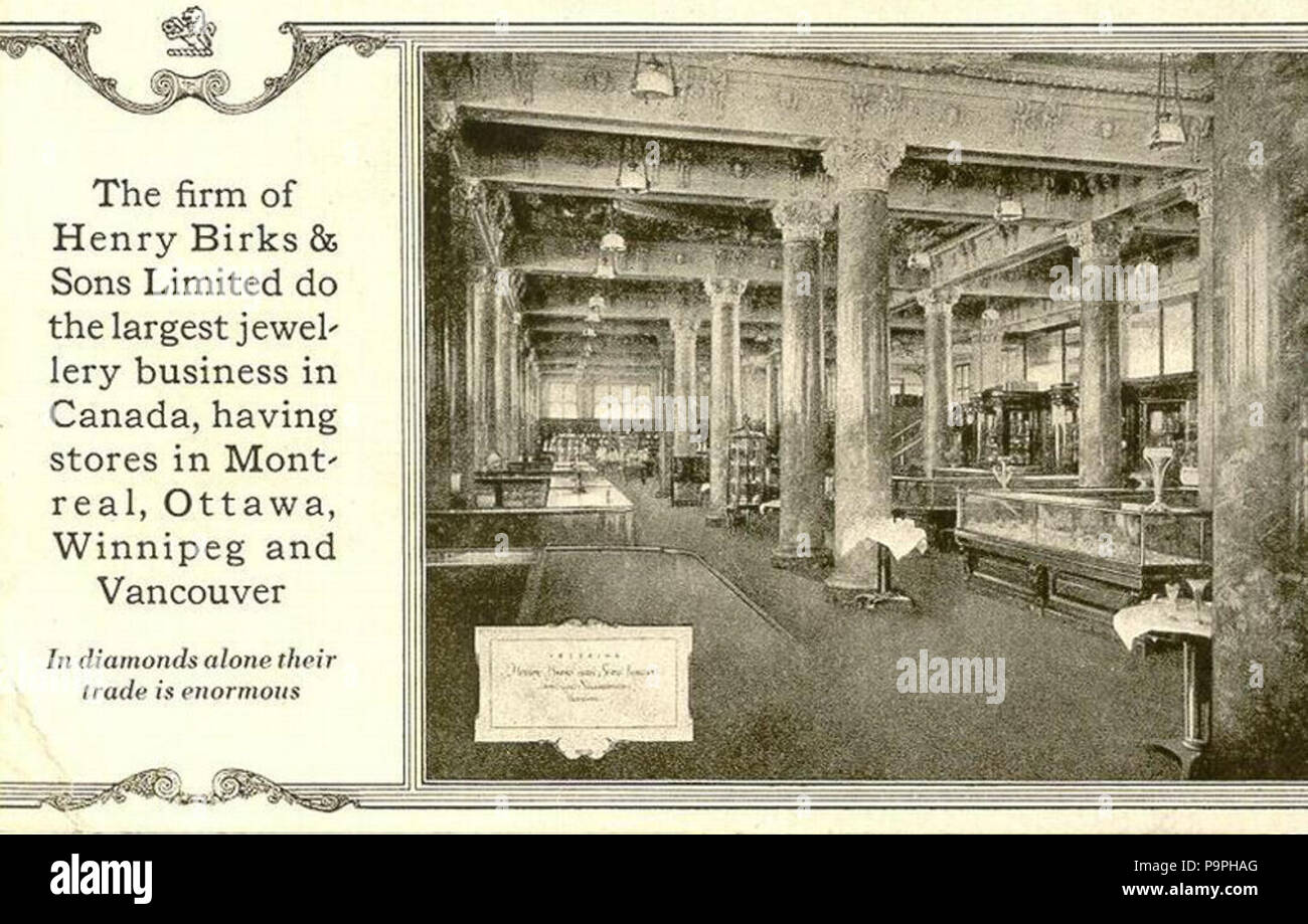 . English: Postcard for Henry Birks and Sons jewellers in Canada, with ...