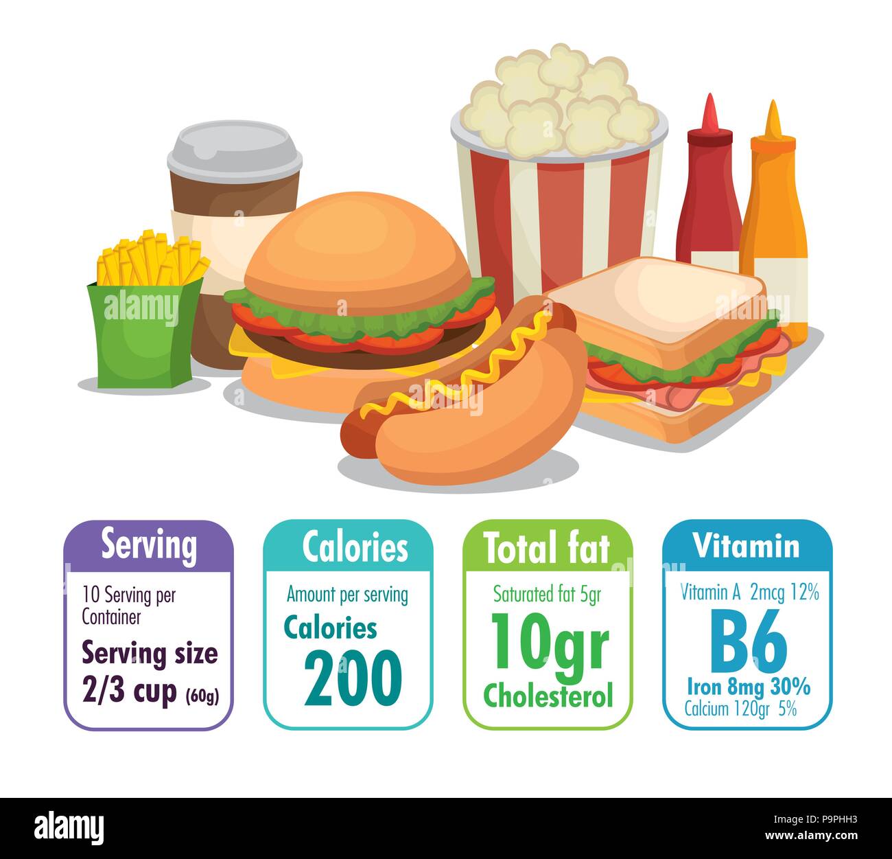 fast food with nutritional facts vector illustration design Stock ...