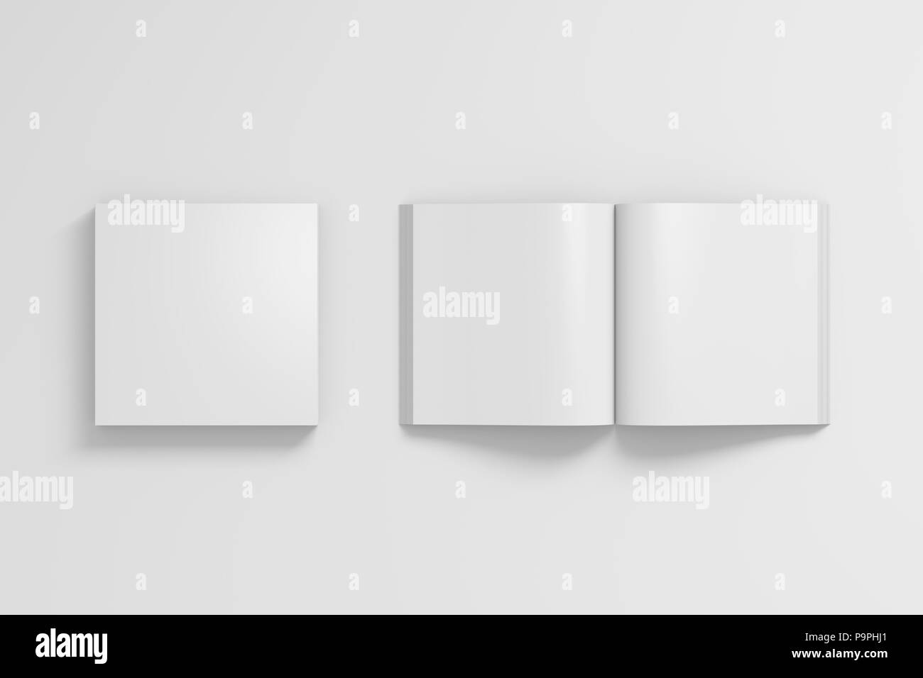 Blank white square soft cover book with glossy paper on white ...