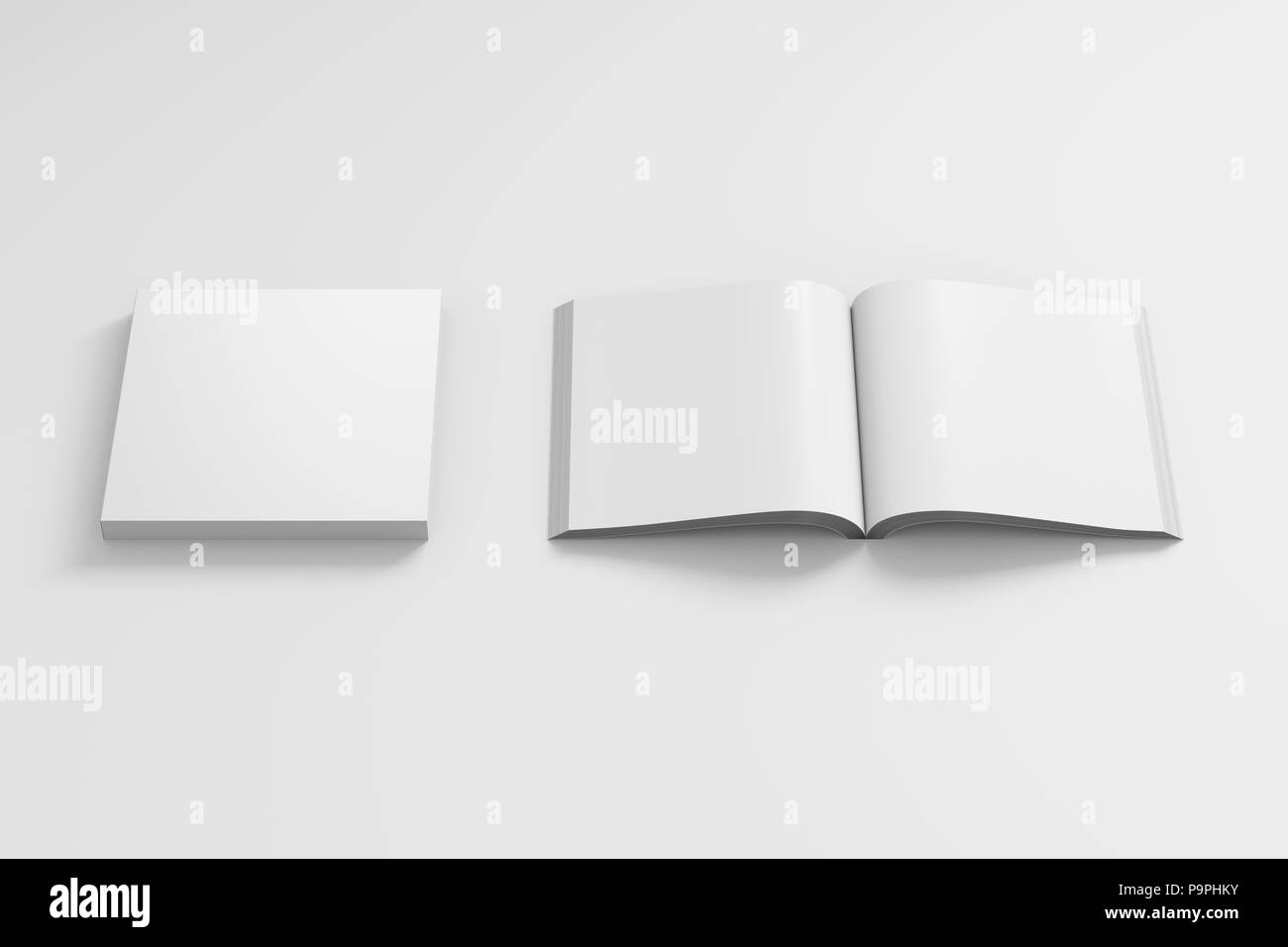 Blank white square soft cover book with glossy paper on white ...