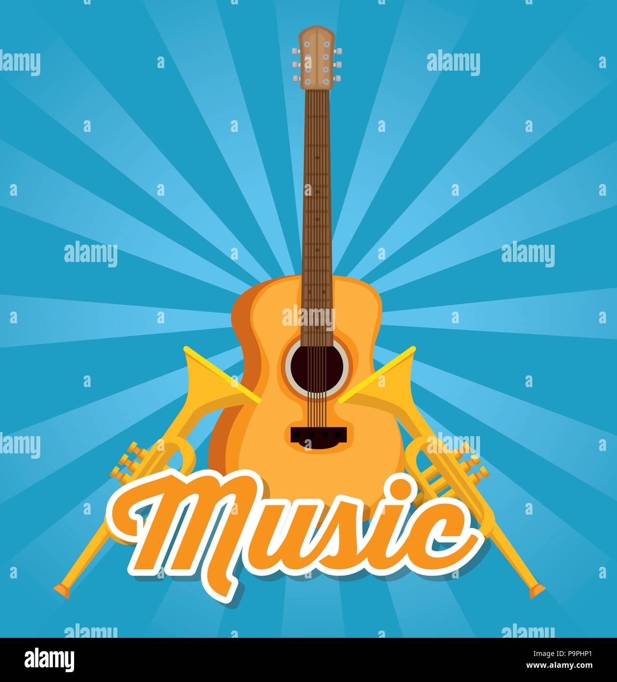 guitar acoustic and trumpets instruments label vector illustration ...