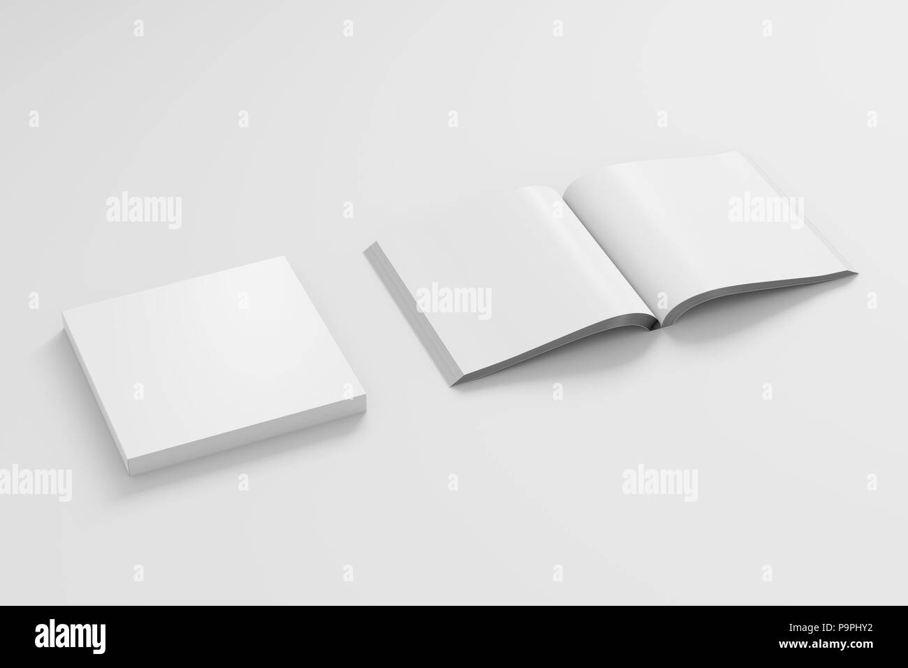 Blank white square soft cover book with glossy paper on white ...