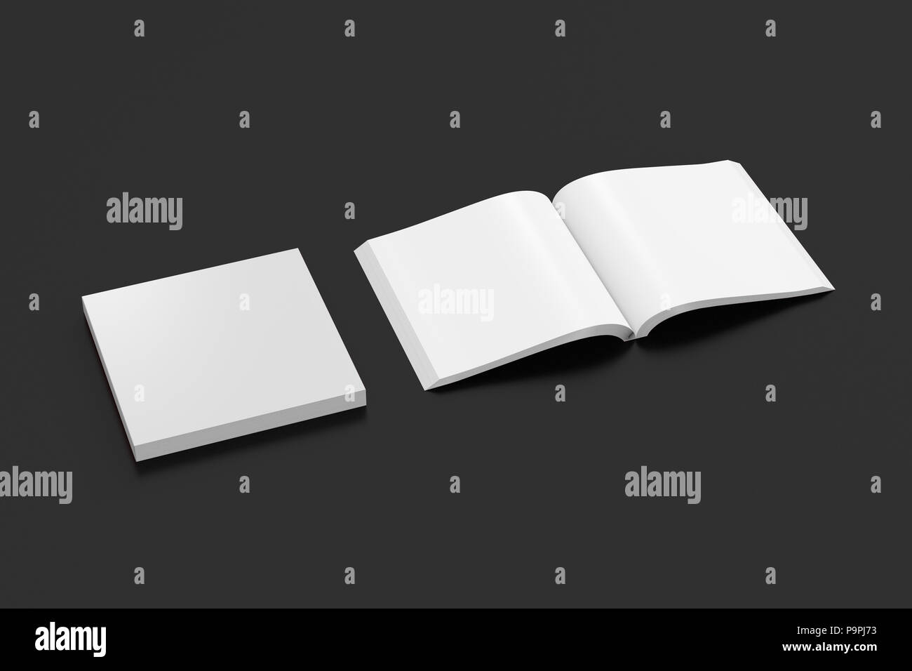 Blank white square soft cover book with glossy paper on black ...
