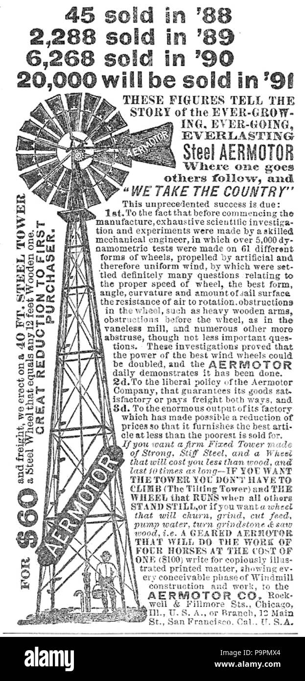 102 Aermotor Windmill Company ad 6,268 sold in 1890 Stock Photo - Alamy