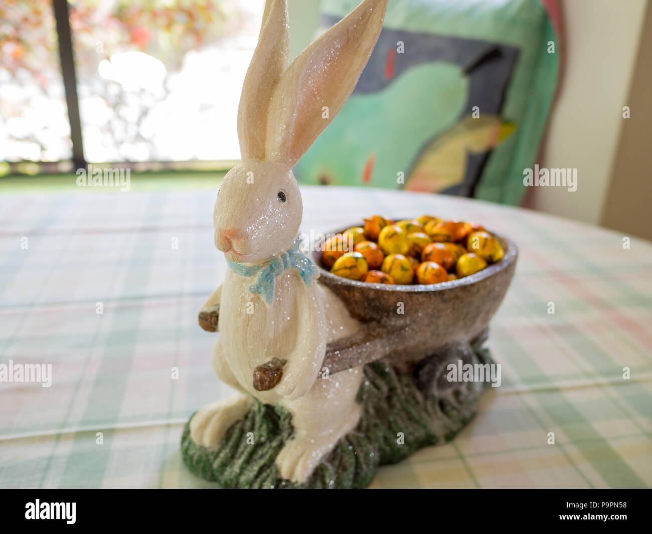 Close up of a rabbit style decoration with chocolate behind at Los ...