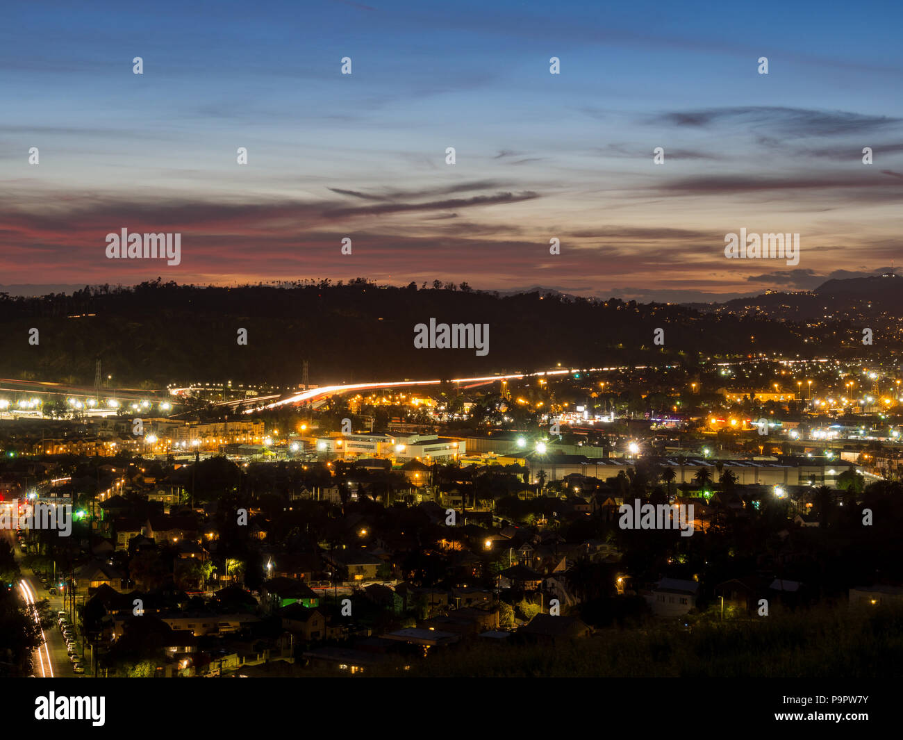 Beautiful night view of Los Angeles city and rural, California Stock ...