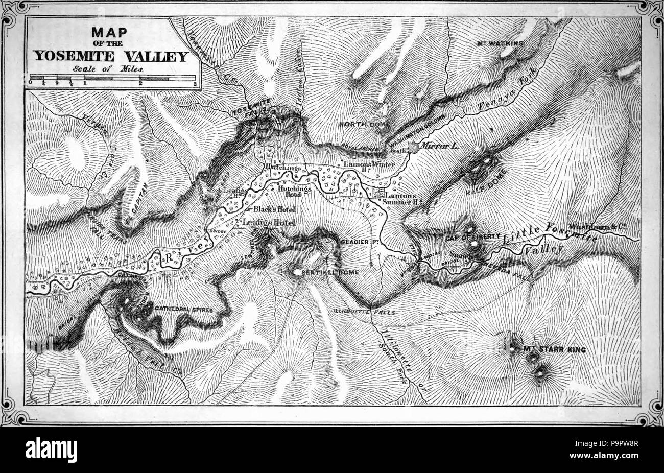 . English: Map of Yosemite Valley showing topography and landmarks ...