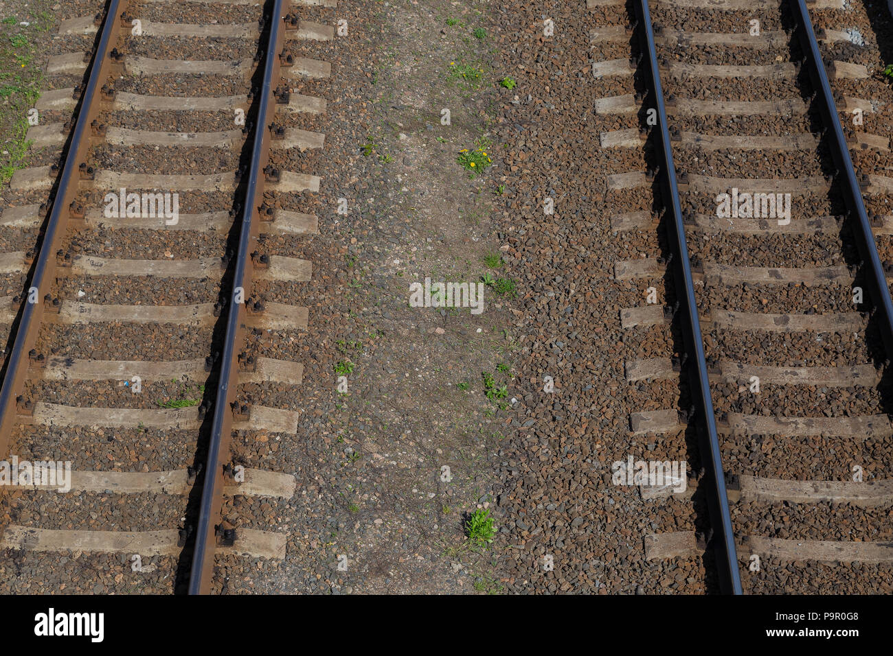 Railroad in motion at sunset. Railway station with motion blur effect ...