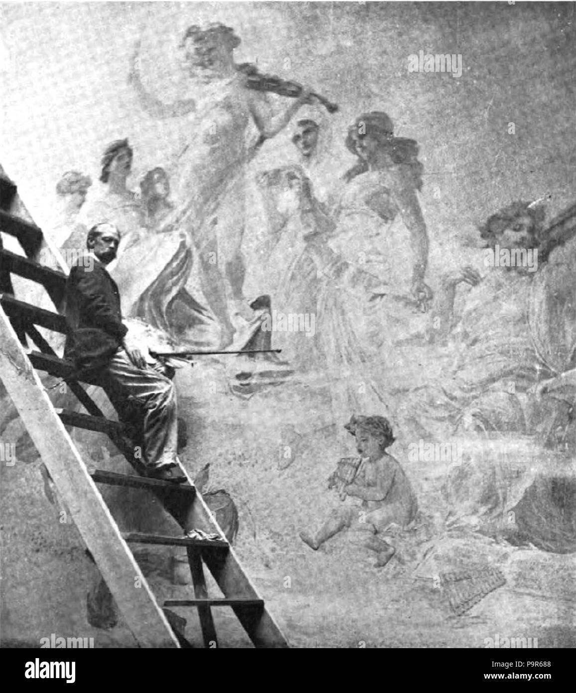 Art painting on wall Black and White Stock Photos & Images - Alamy