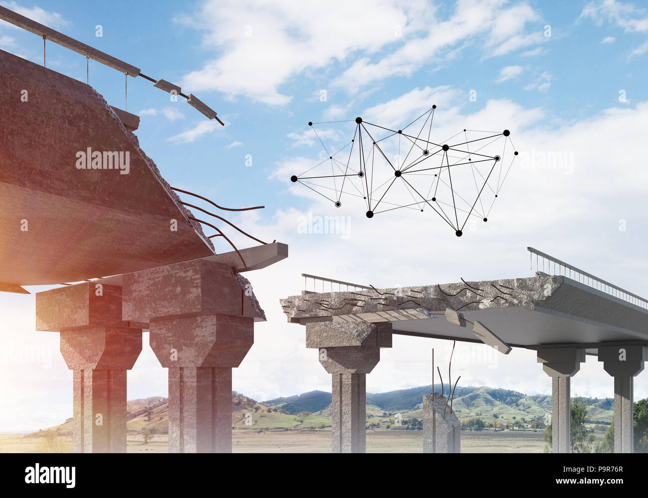 Damaged stone bridge as idea for problem and social connection concept ...