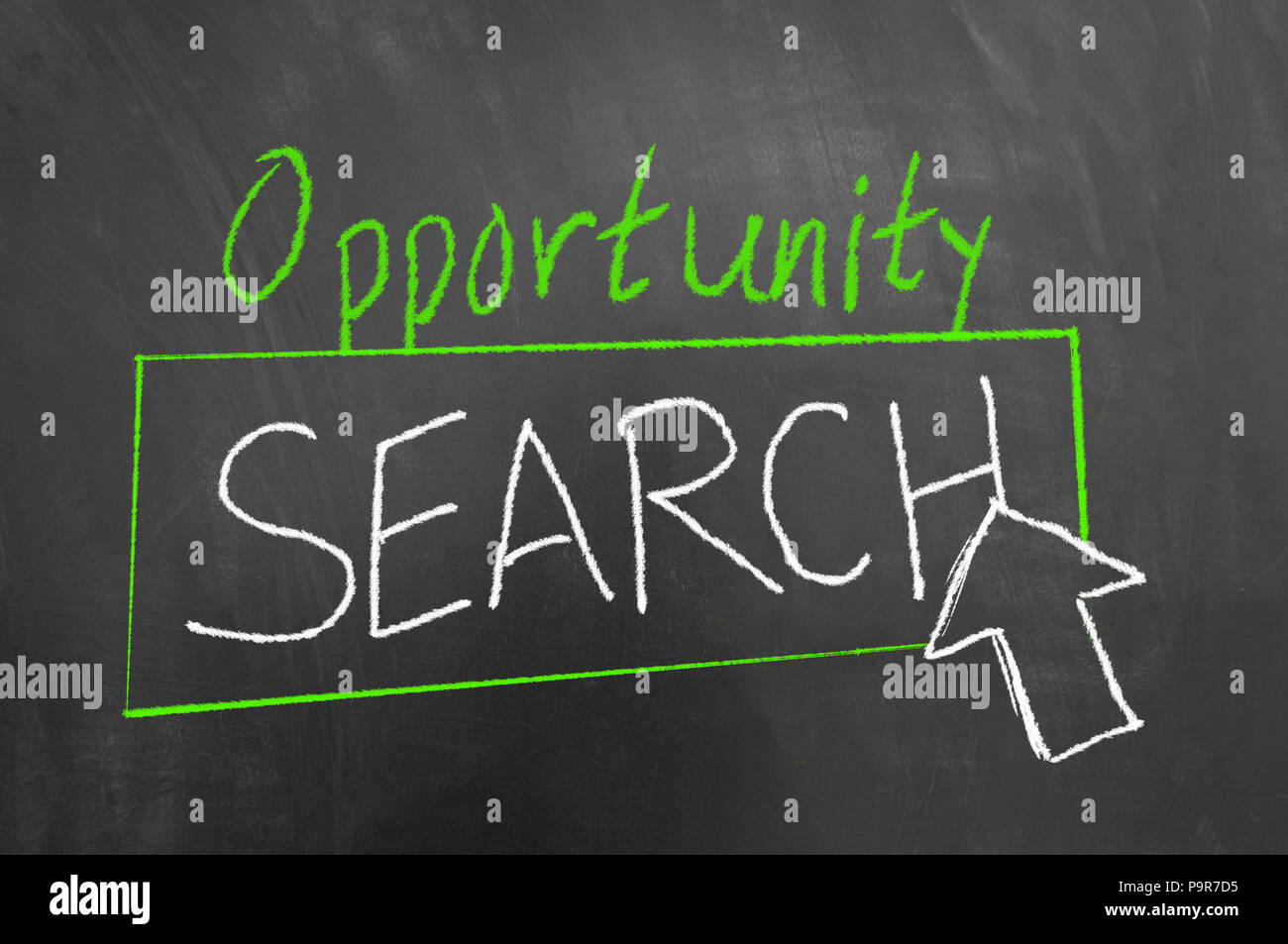 Opportunity search text button arrow on blackboard or chalkboard as job ...