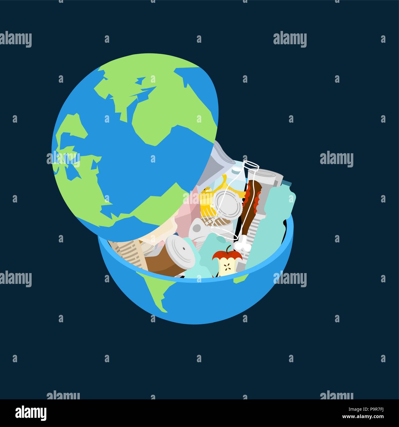 Earth garbage dump. Planet and garbage. scrapyard Vector illustration ...
