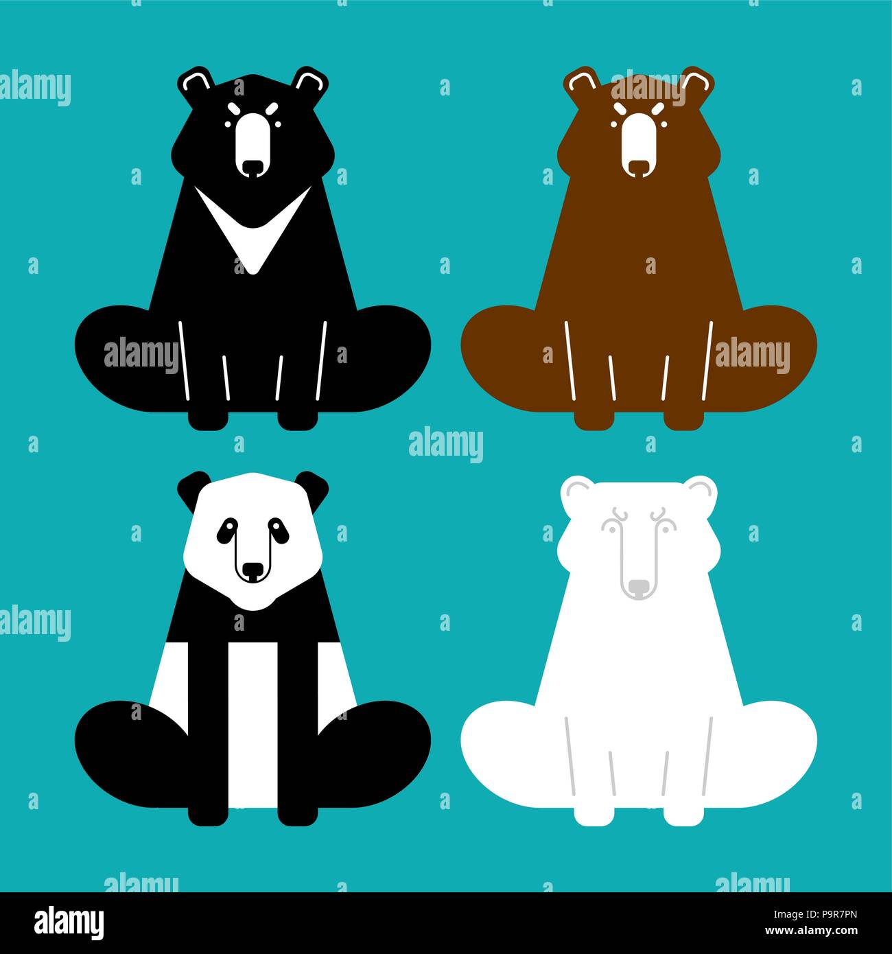 Bear set. Panda and Grizzly. Baribal and Polar bear. Vector ...