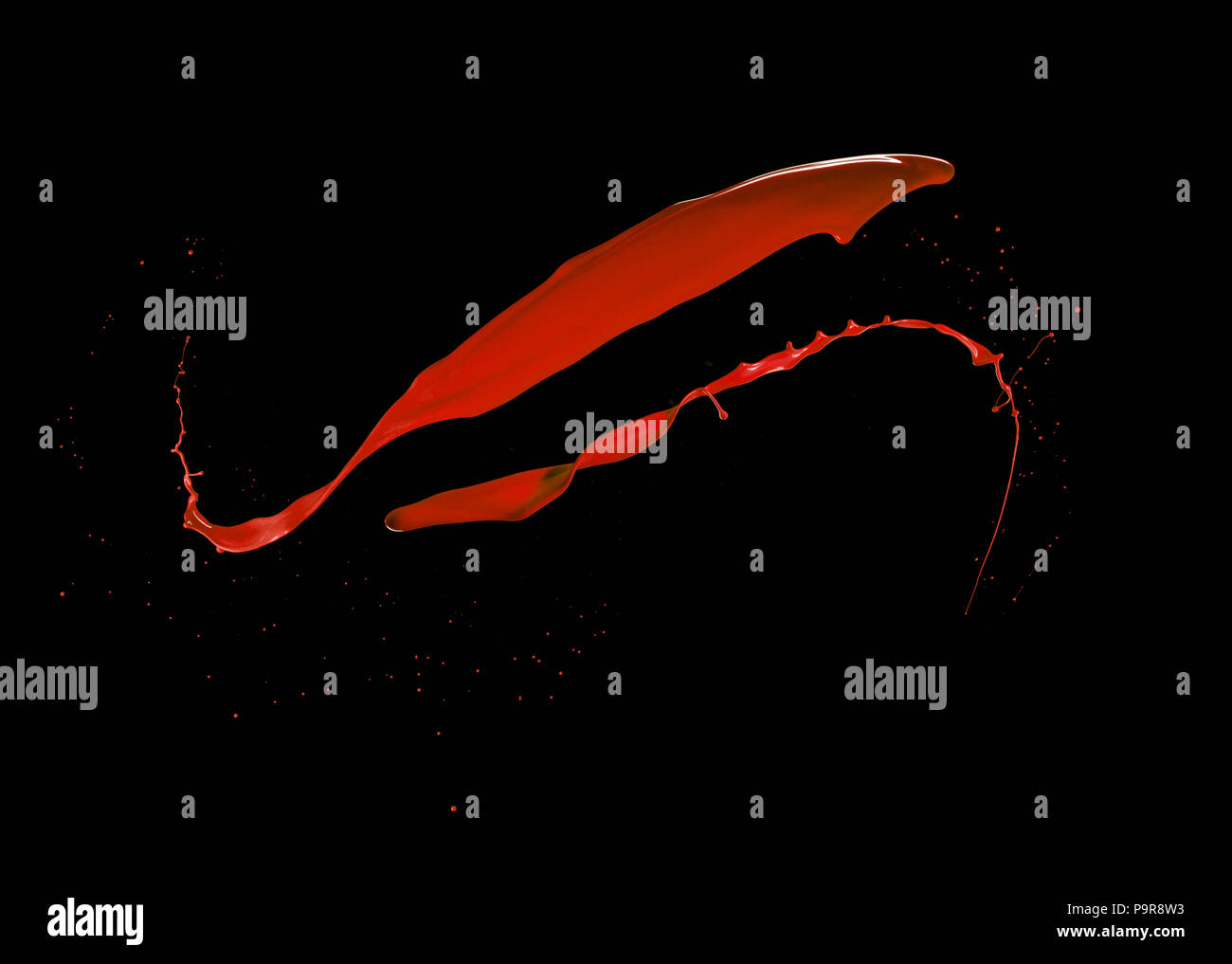 Red paint splash isolated on black background Stock Photo - Alamy