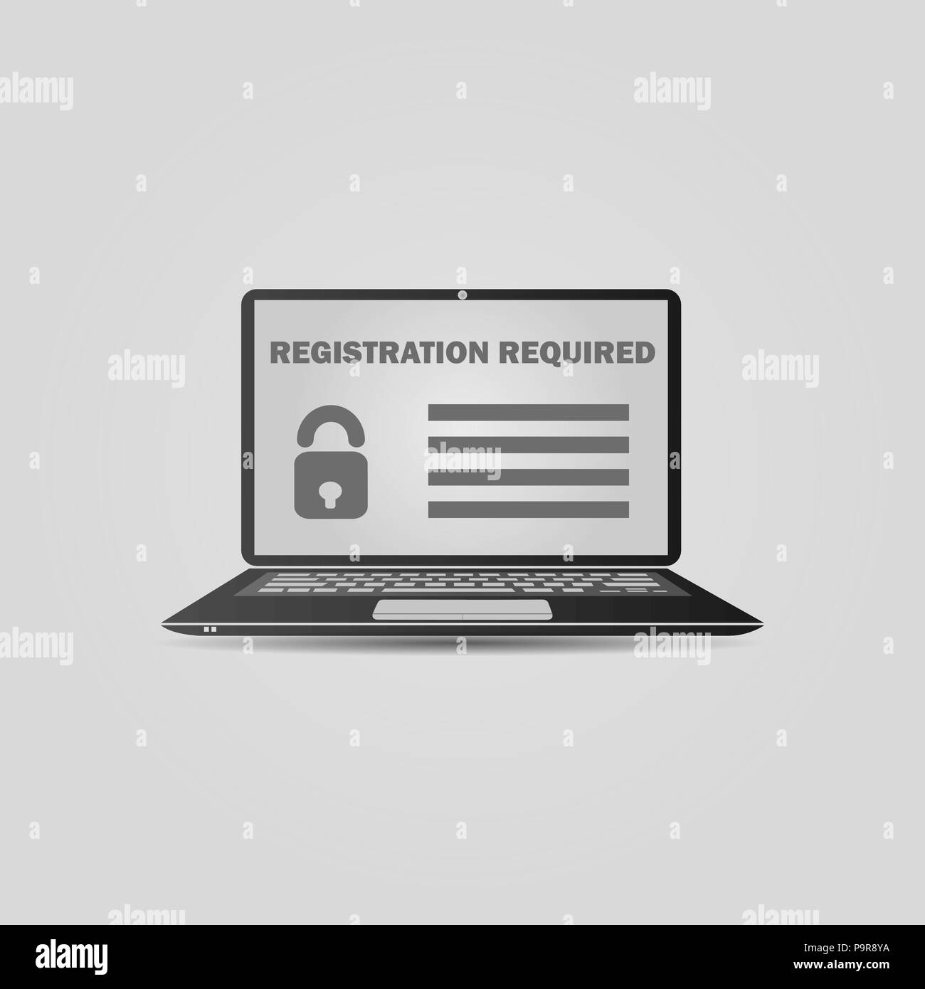 Laptop with a form template registration screen. Realistic open laptop ...