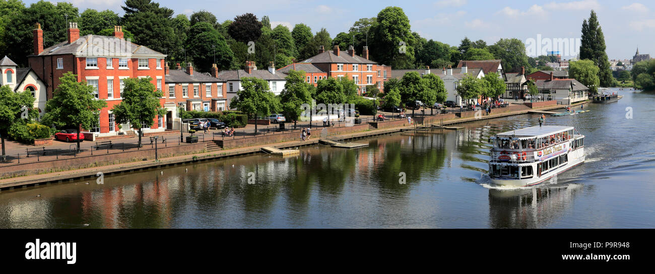 People and boats at the River Dee Embankment, Chester City, Cheshire ...