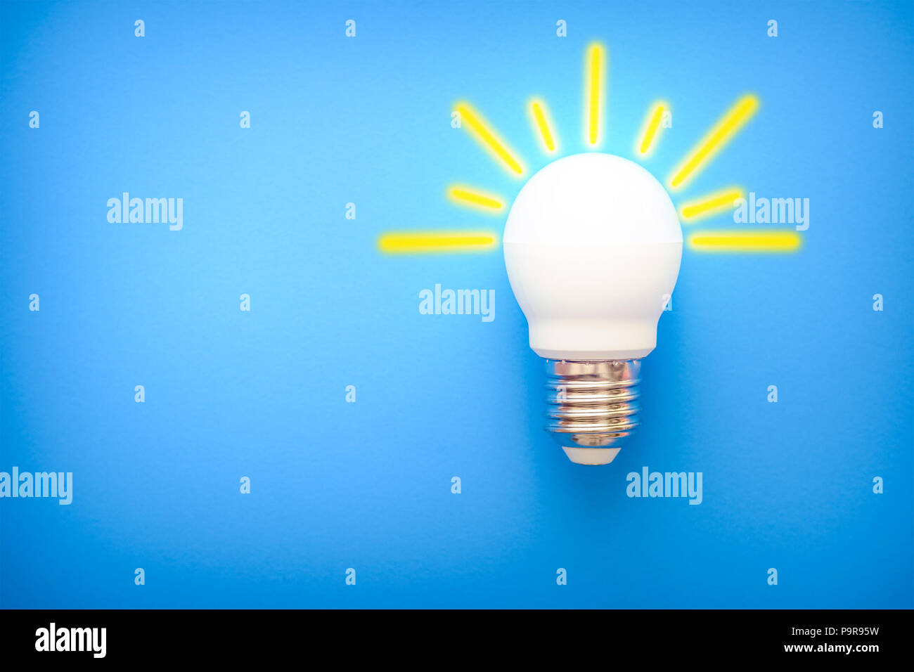 creative idea. Concept idea and innovation with led light bulb on blue ...