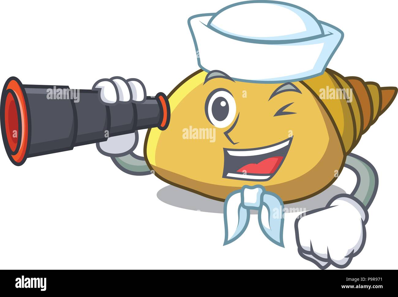 Sailor with binocular mollusk shell mascot cartoon Stock Vector Image ...