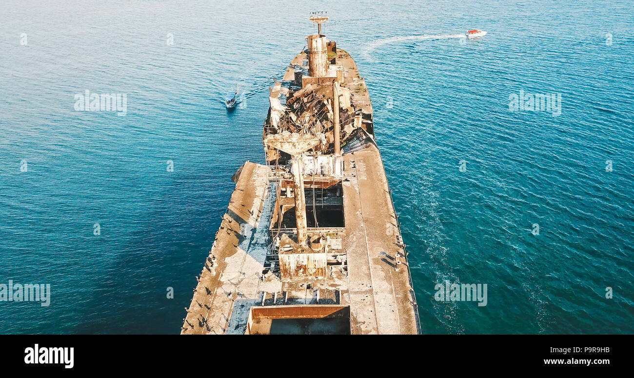 Aerial Drone View Of Old Shipwreck Ghost Ship Vessel Stock Photo - Alamy