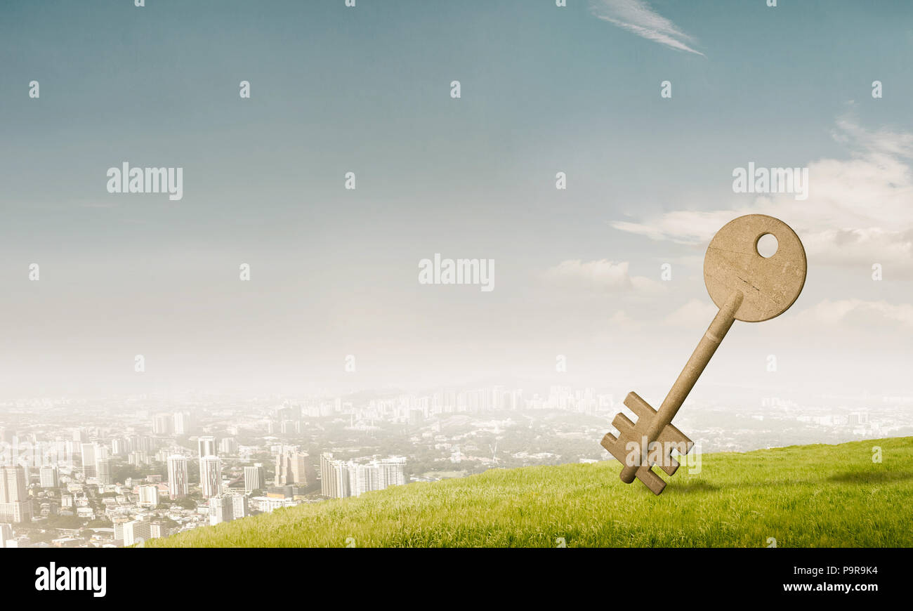 Conceptual background image of concrete key sign and natural lan Stock ...