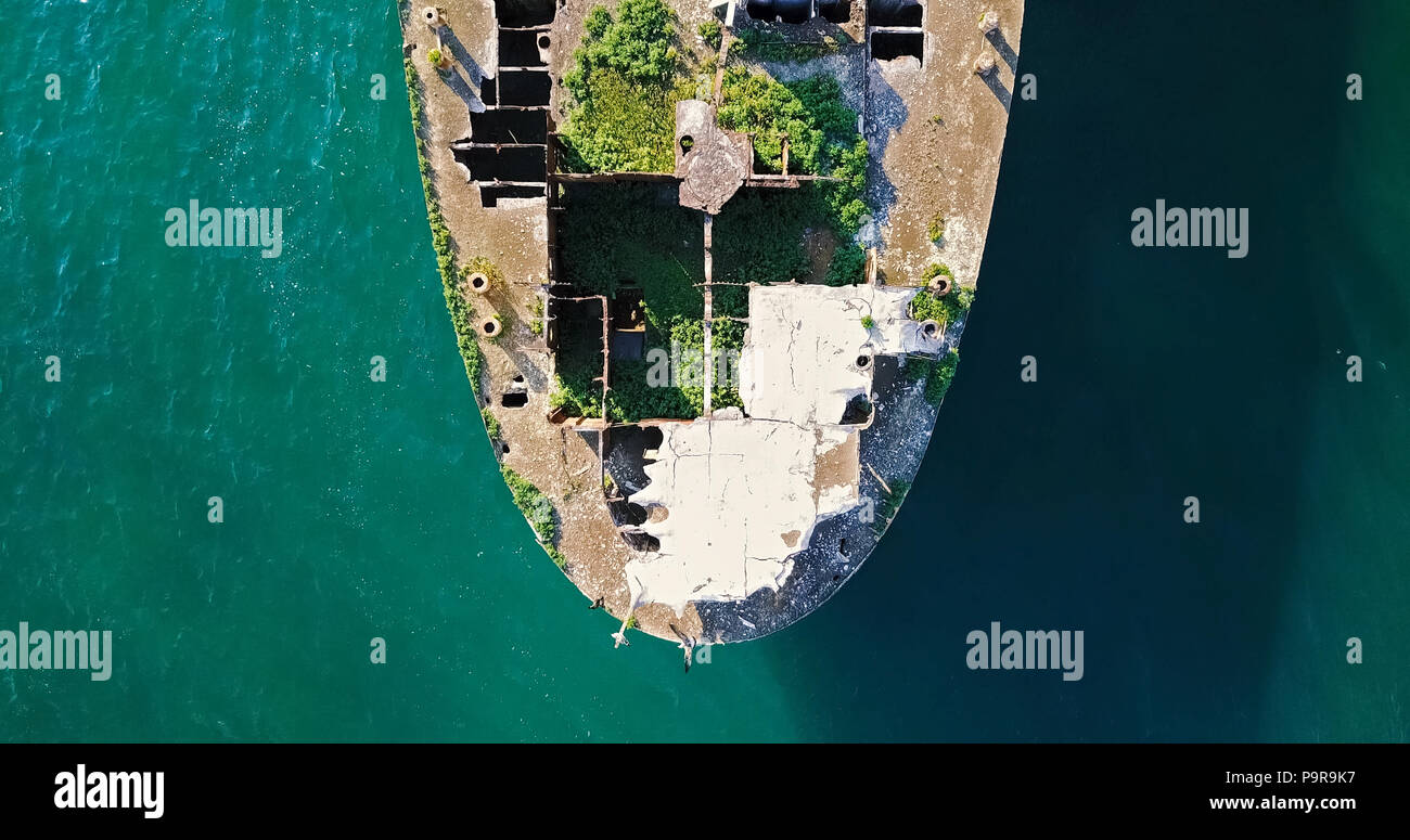 Aerial Drone View Of Old Shipwreck Ghost Ship Vessel Stock Photo - Alamy