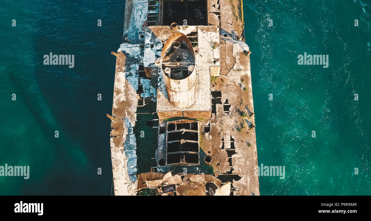 Aerial Drone View Of Old Shipwreck Ghost Ship Vessel Stock Photo - Alamy