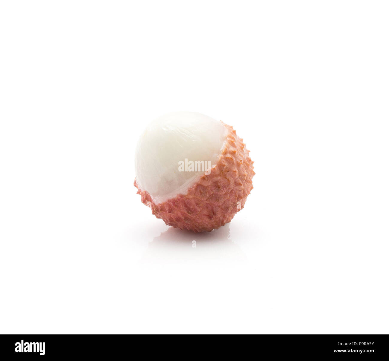 One peel lychee isolated on white background ripe pink fresh berry ...