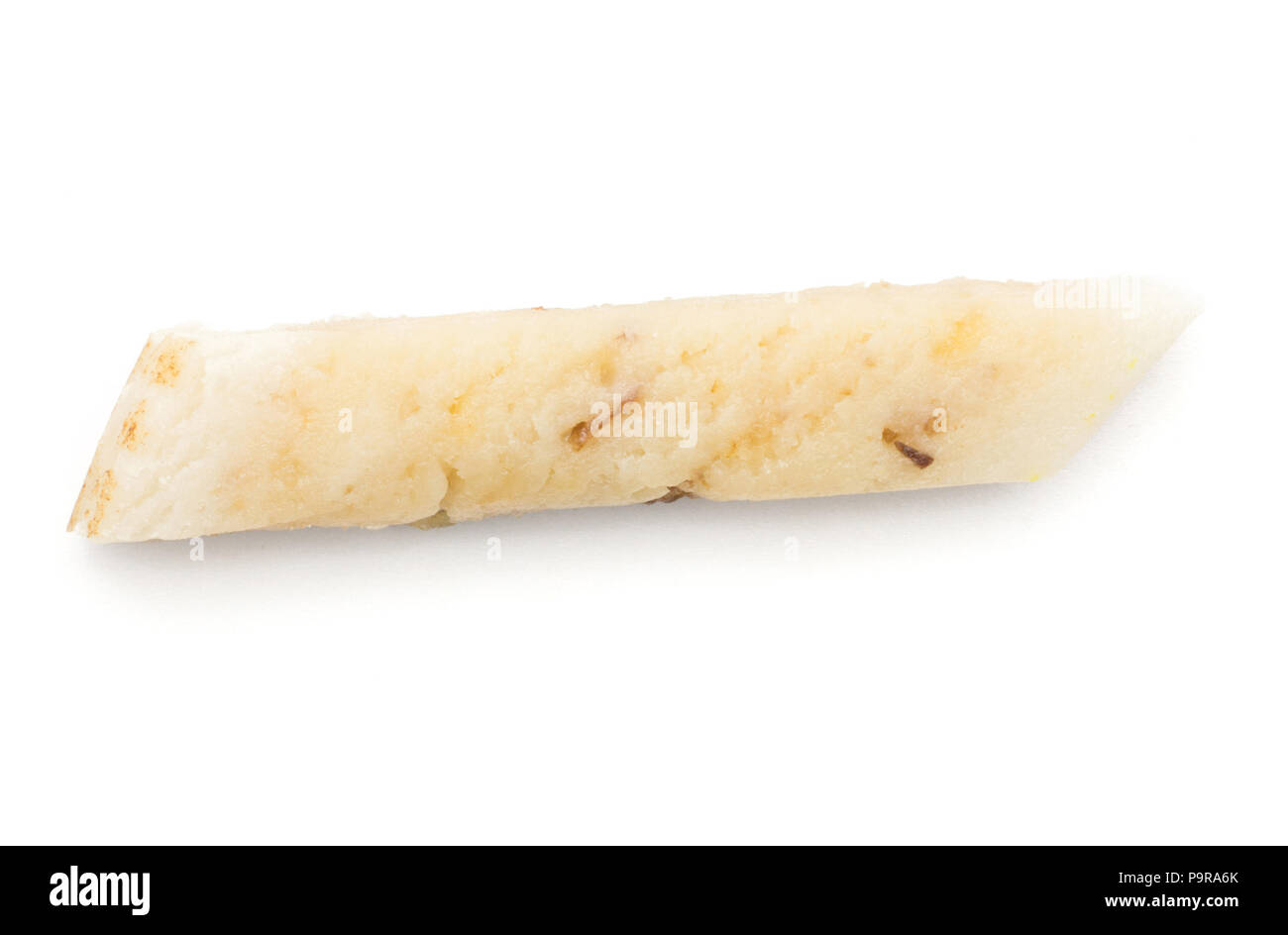 One marzipan sliced piece isolated on white background rum almonds ...