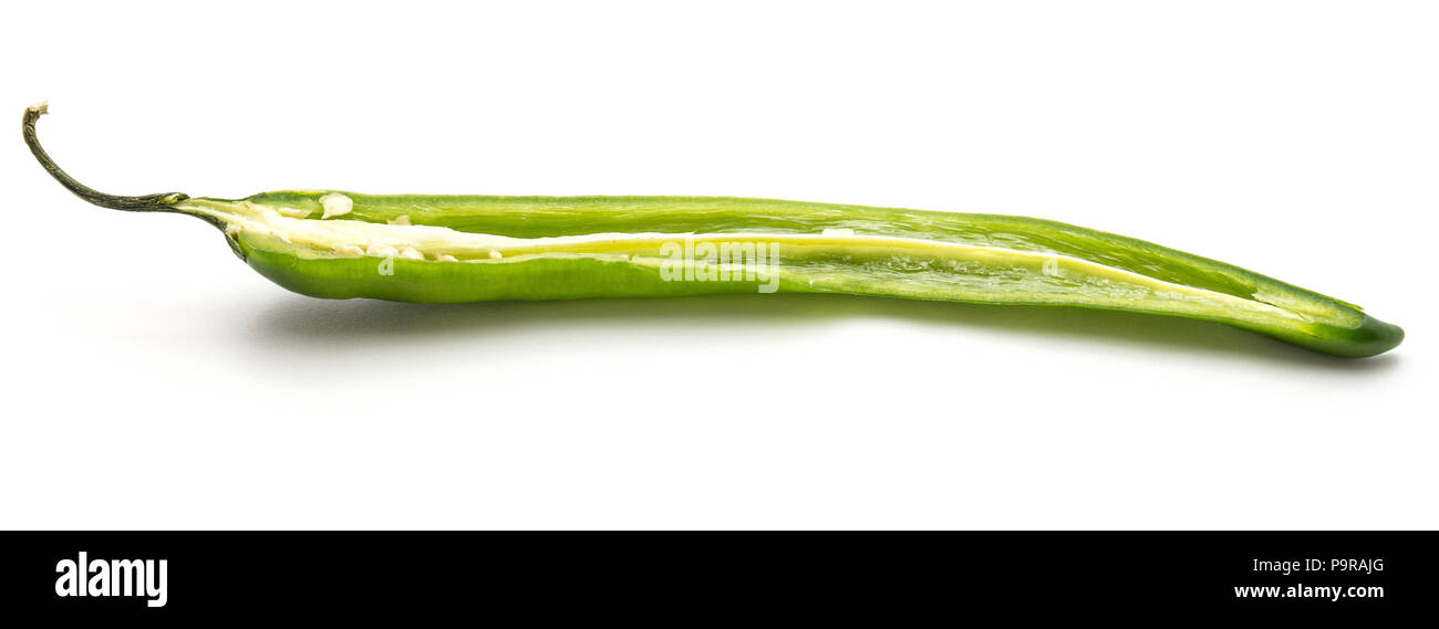Green Chili pepper half isolated on white background Stock Photo - Alamy