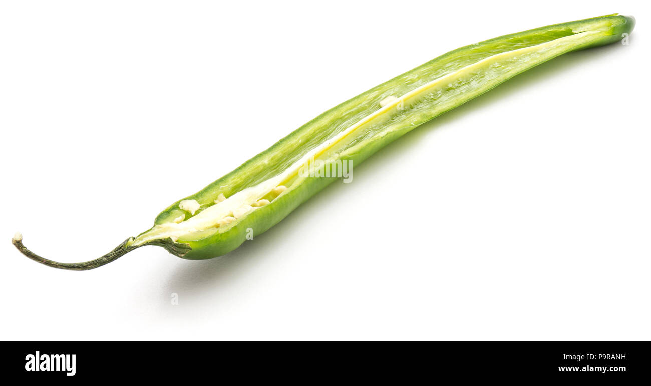 Green Chili pepper half isolated on white background Stock Photo - Alamy