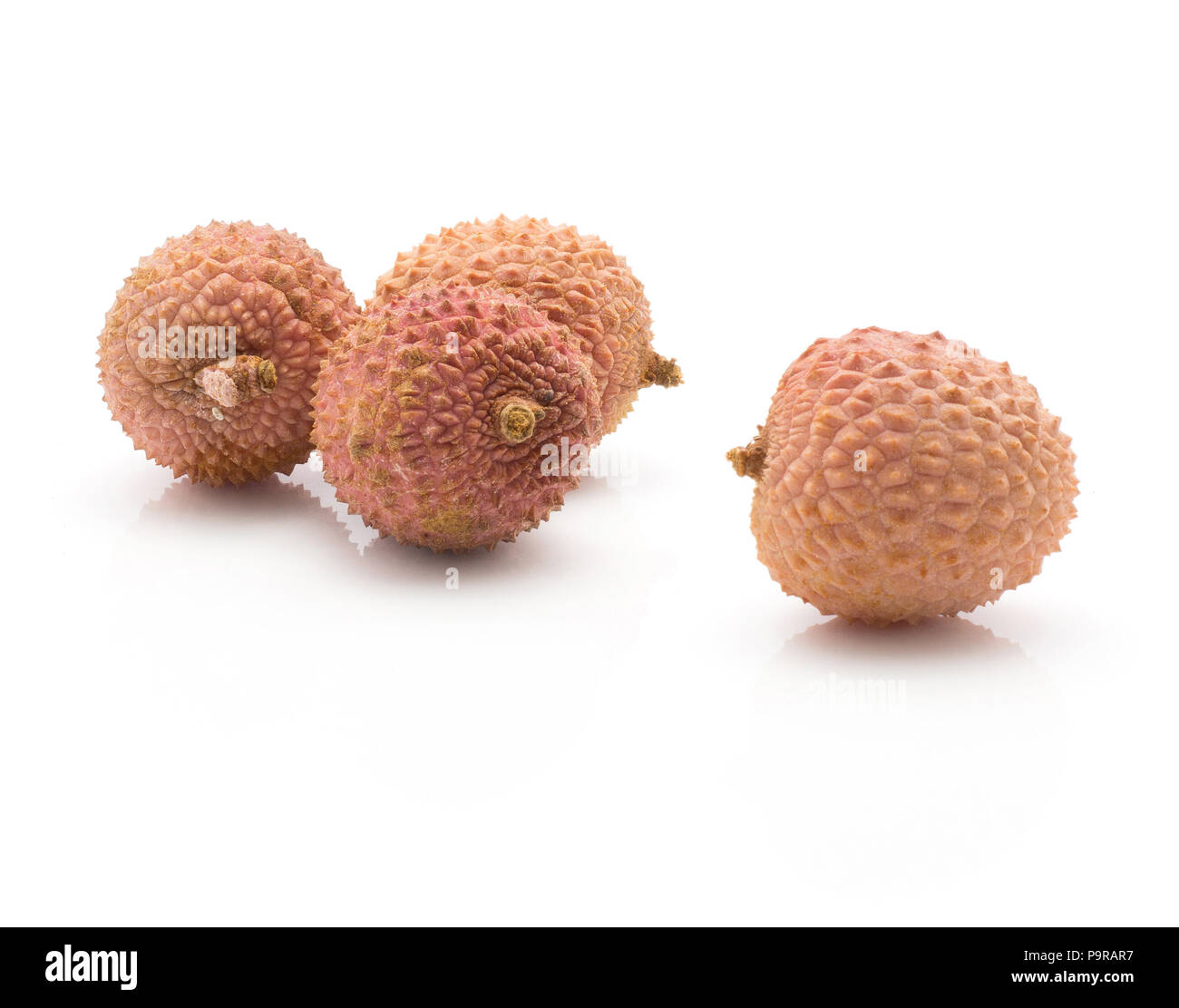 Four lychee isolated on white background ripe pink fresh berries Stock ...