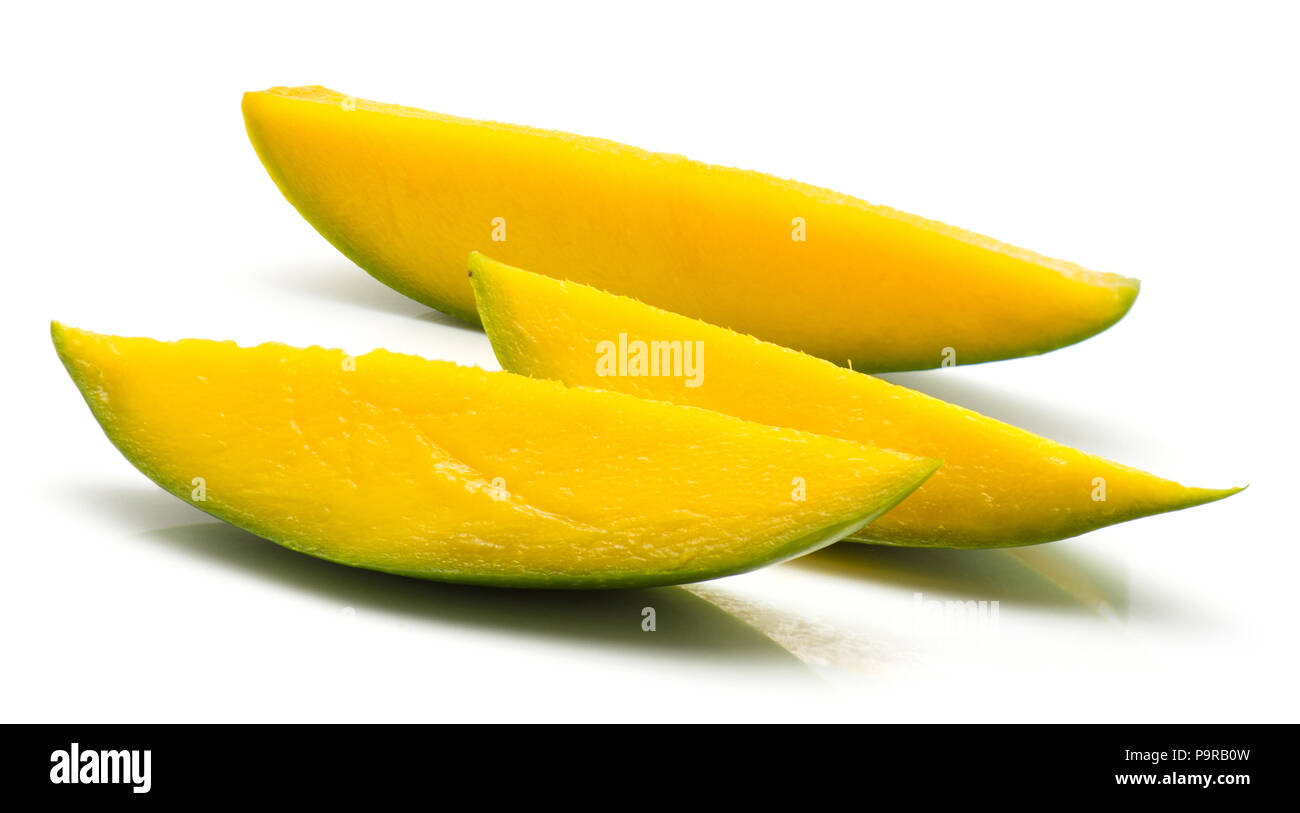 Three mango slices isolated on white background Stock Photo - Alamy