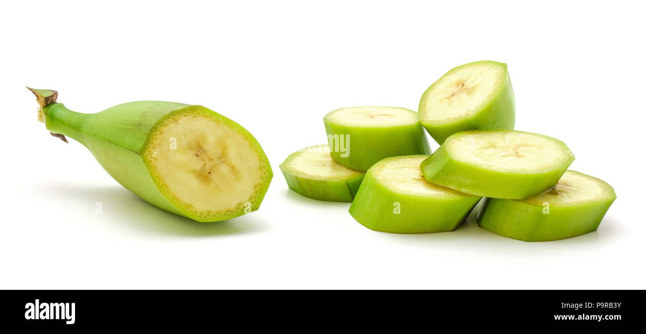 One whole and sliced plantain isolated on white background Stock Photo ...