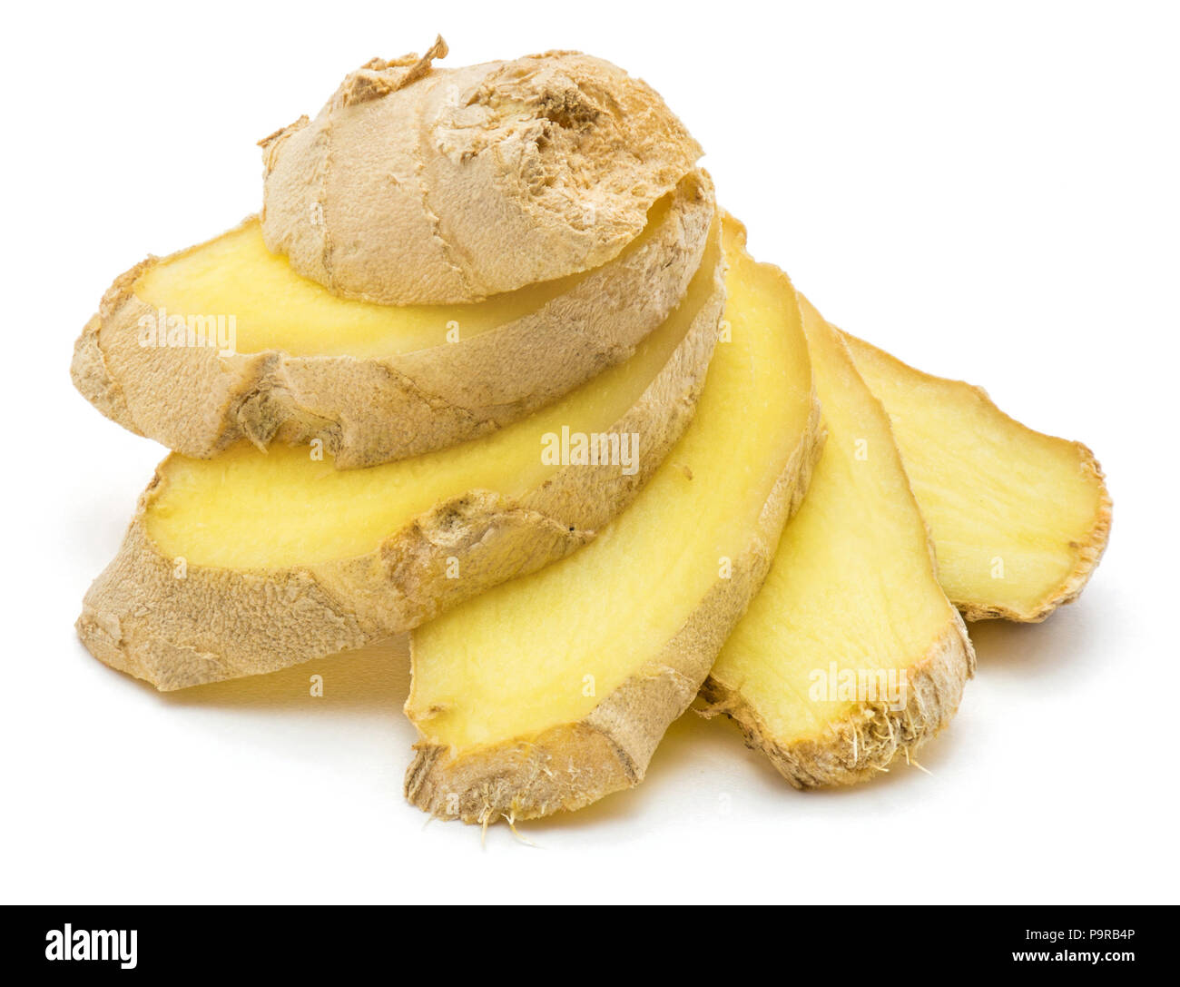Sliced ginger isolated on white background Stock Photo - Alamy