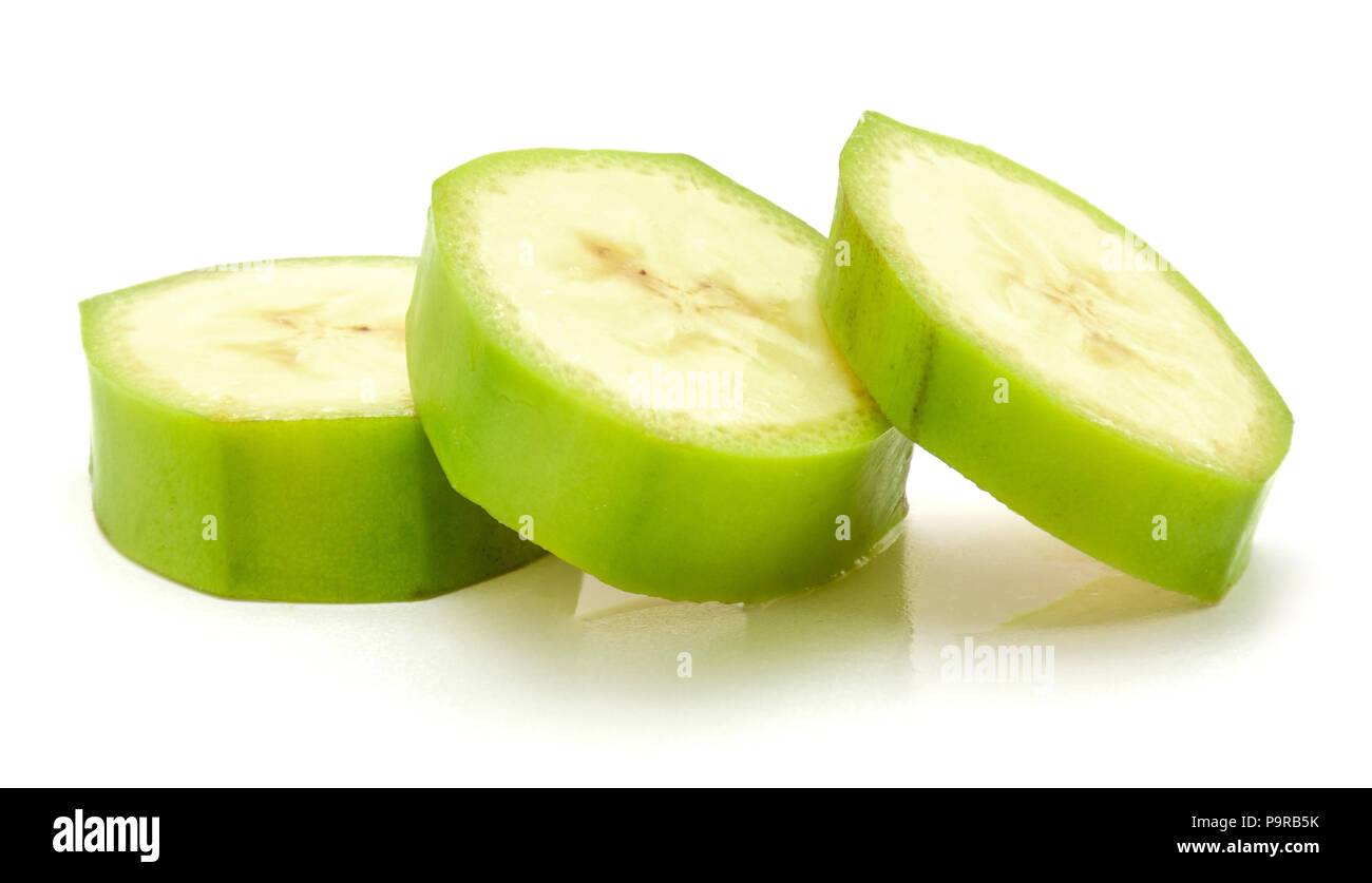 Three plantain slices isolated on white background Stock Photo - Alamy