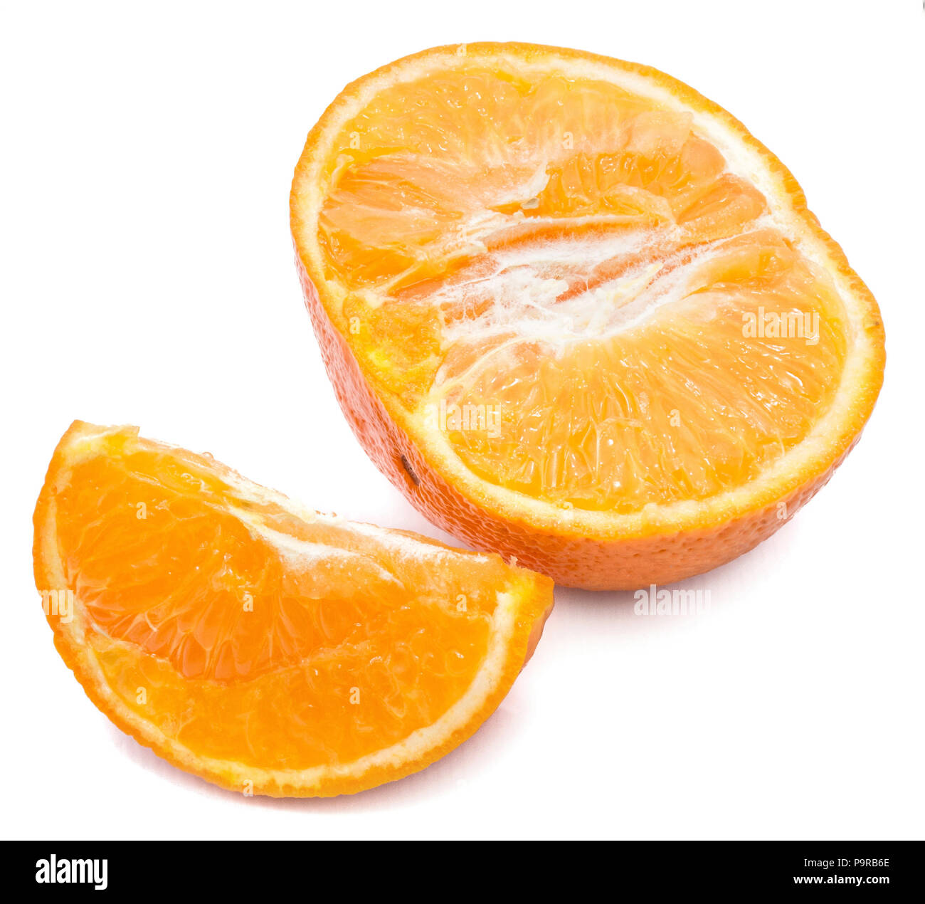One Clementine slice and one half isolated on white background Stock ...