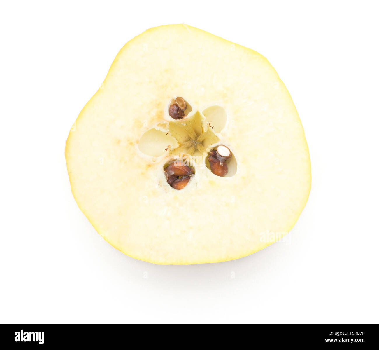 Sliced quince half top view isolated on white background ripe raw fresh ...
