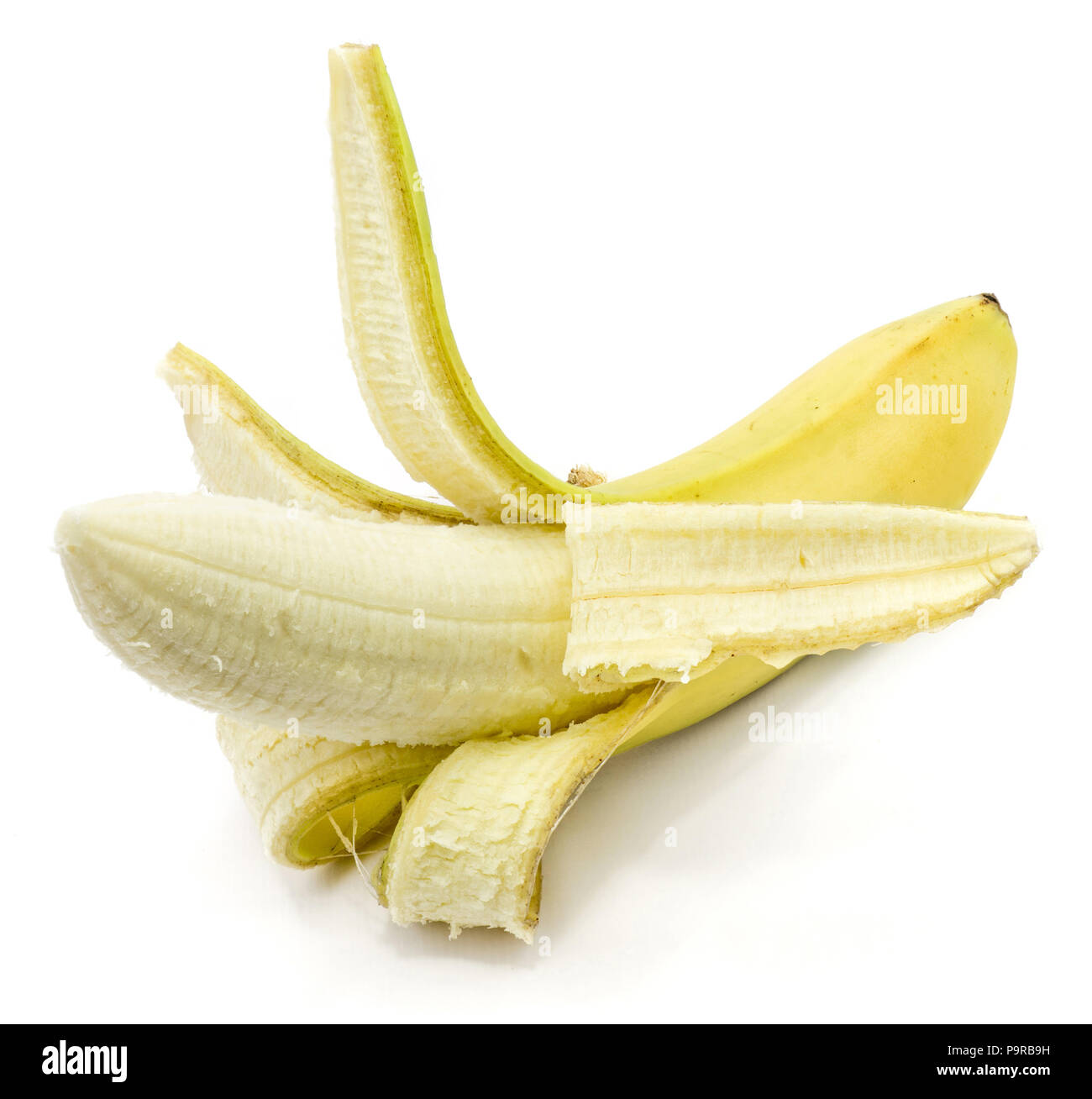 One open banana isolated on white background Stock Photo - Alamy