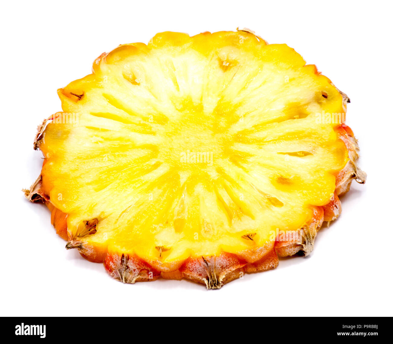One fresh round pineapple slice isolated on white background Stock ...