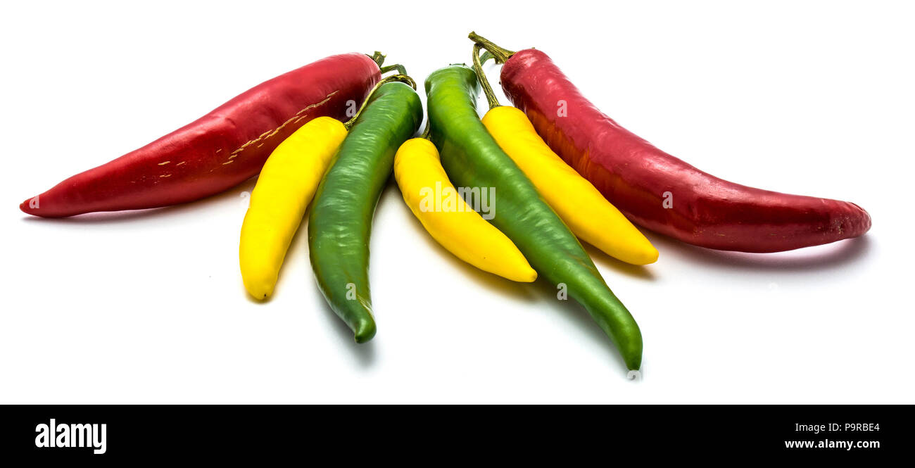 Group of three color whole Chili peppers isolated on white background ...