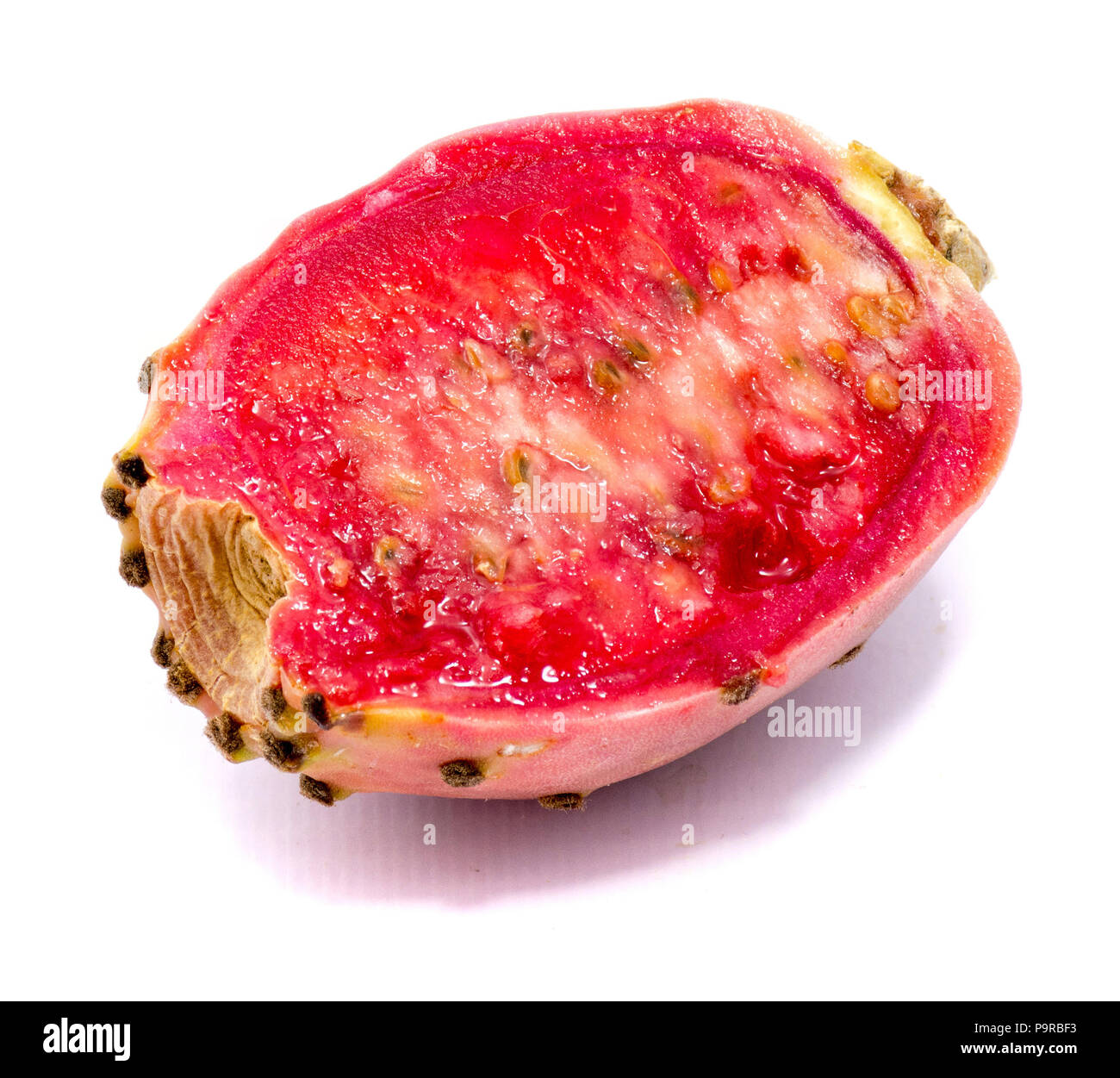 Prickly pear, one sliced half, pink prickly pear, isolated on white ...