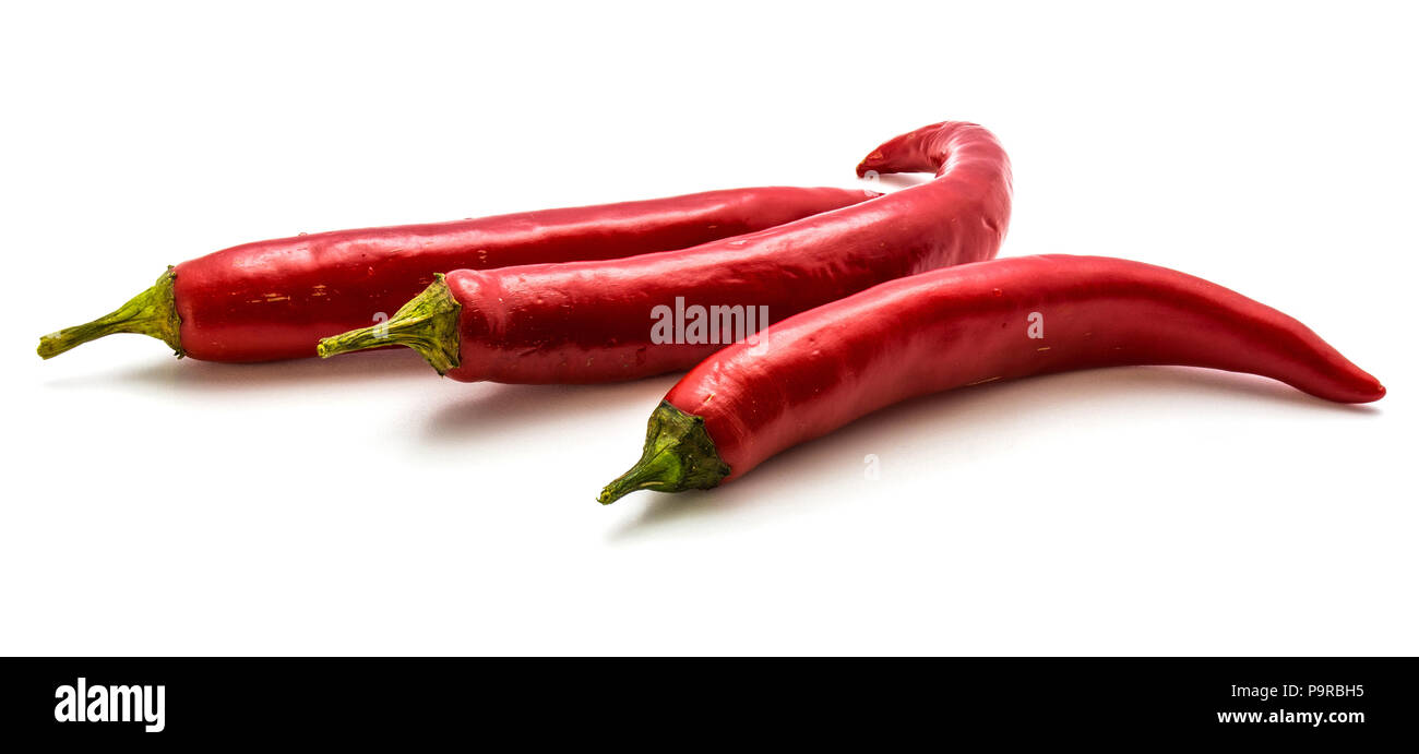 Group of three red Chilli isolated on white background Stock Photo - Alamy