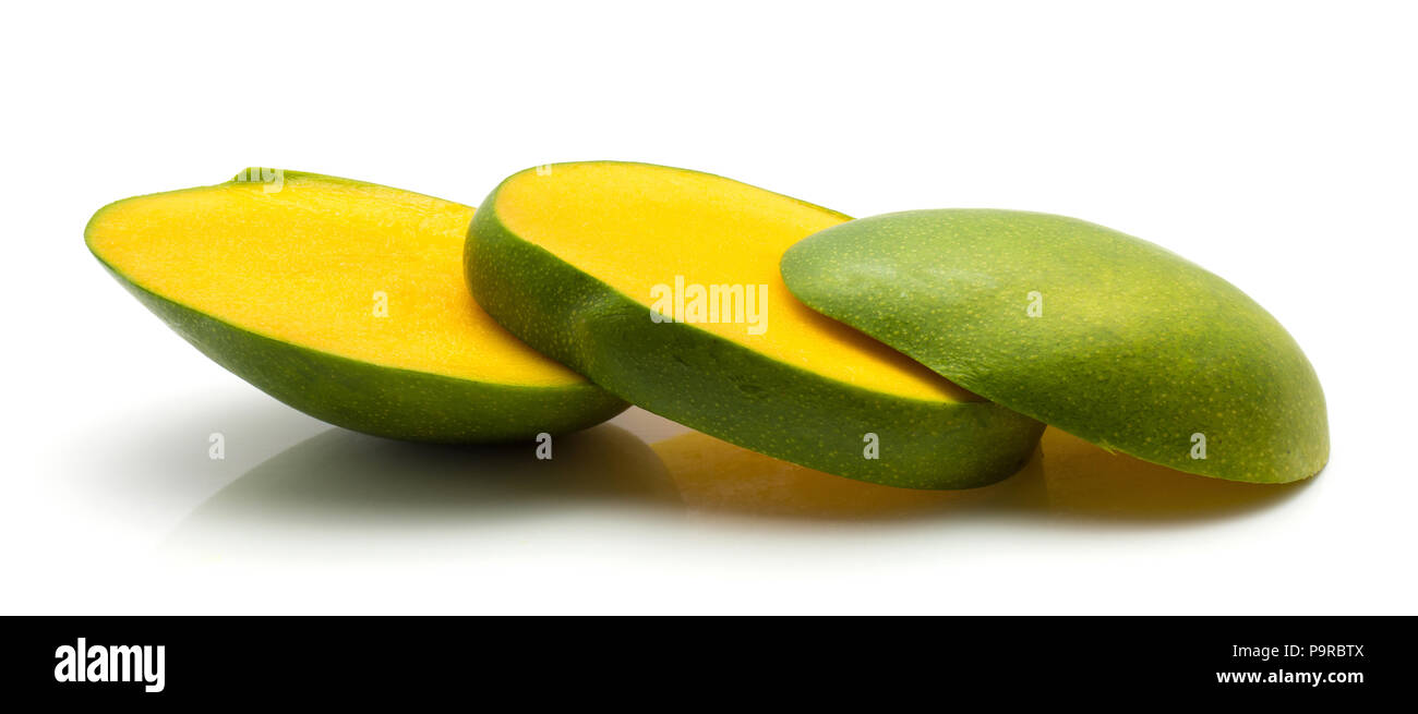 Sliced mango isolated on white background three slices Stock Photo - Alamy