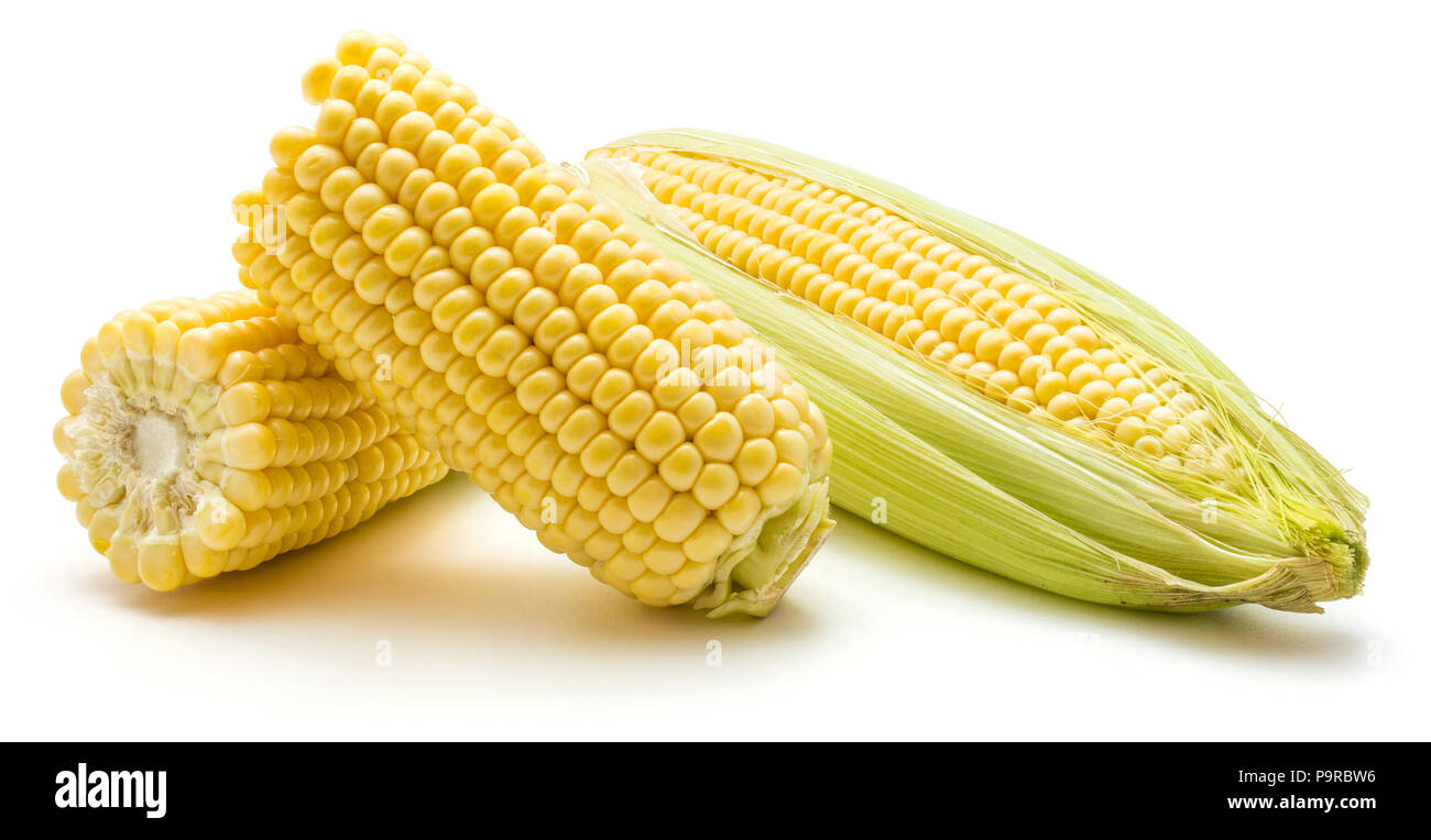 One whole and brocken corn isolated on white background Stock Photo - Alamy