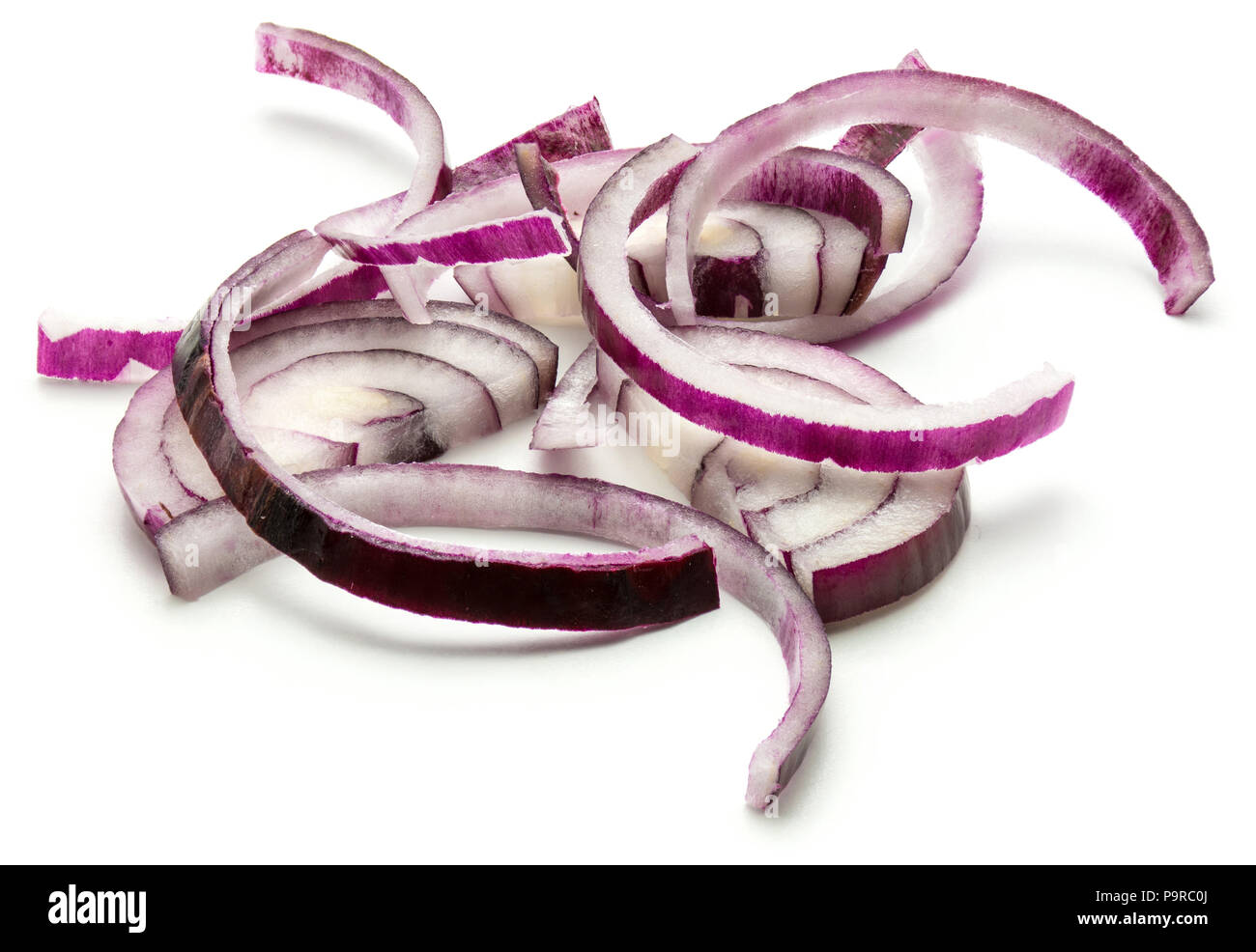 Sliced red onion pieces isolated on white background Stock Photo - Alamy